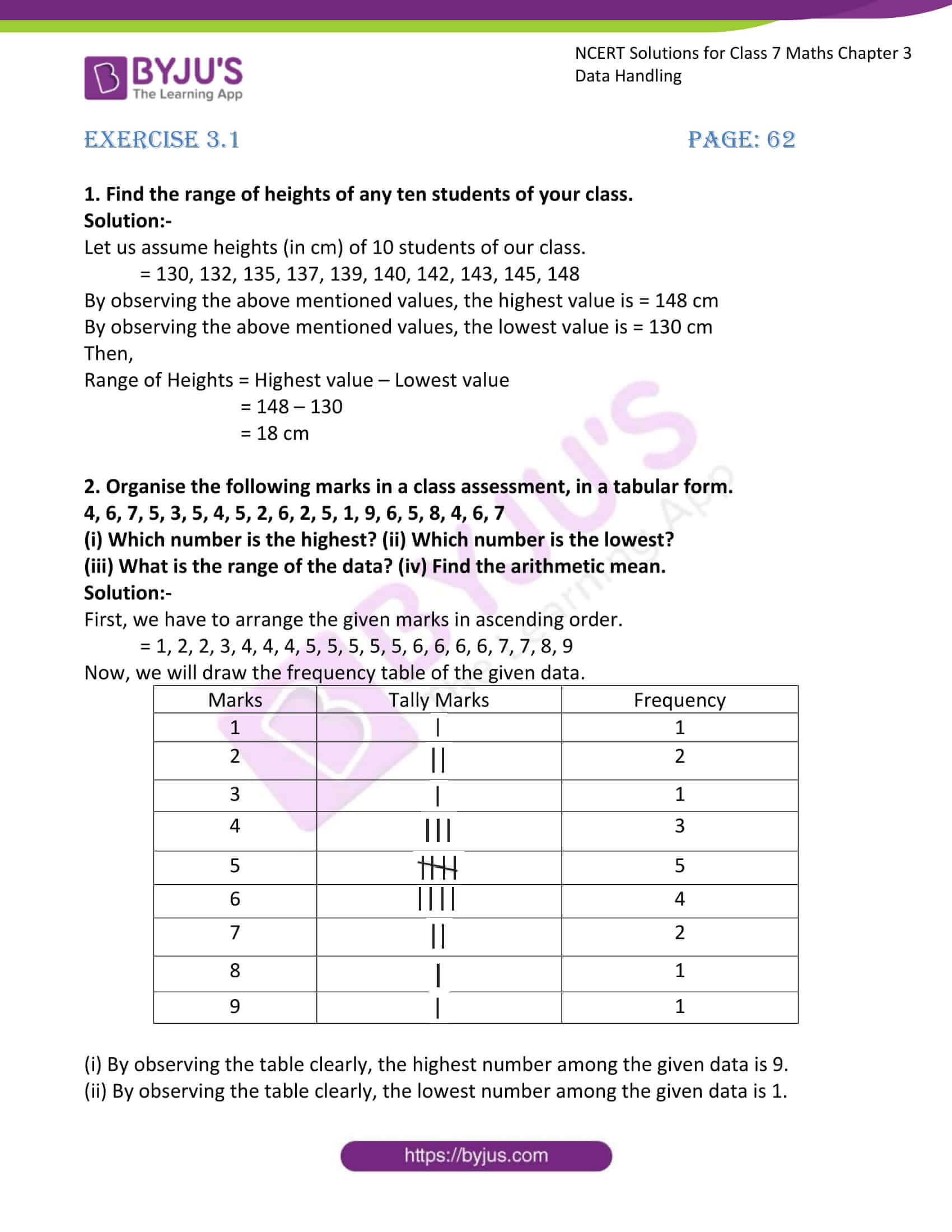 NCERT Solutions For Class 7 Maths Chapter 3 Data Handling The 