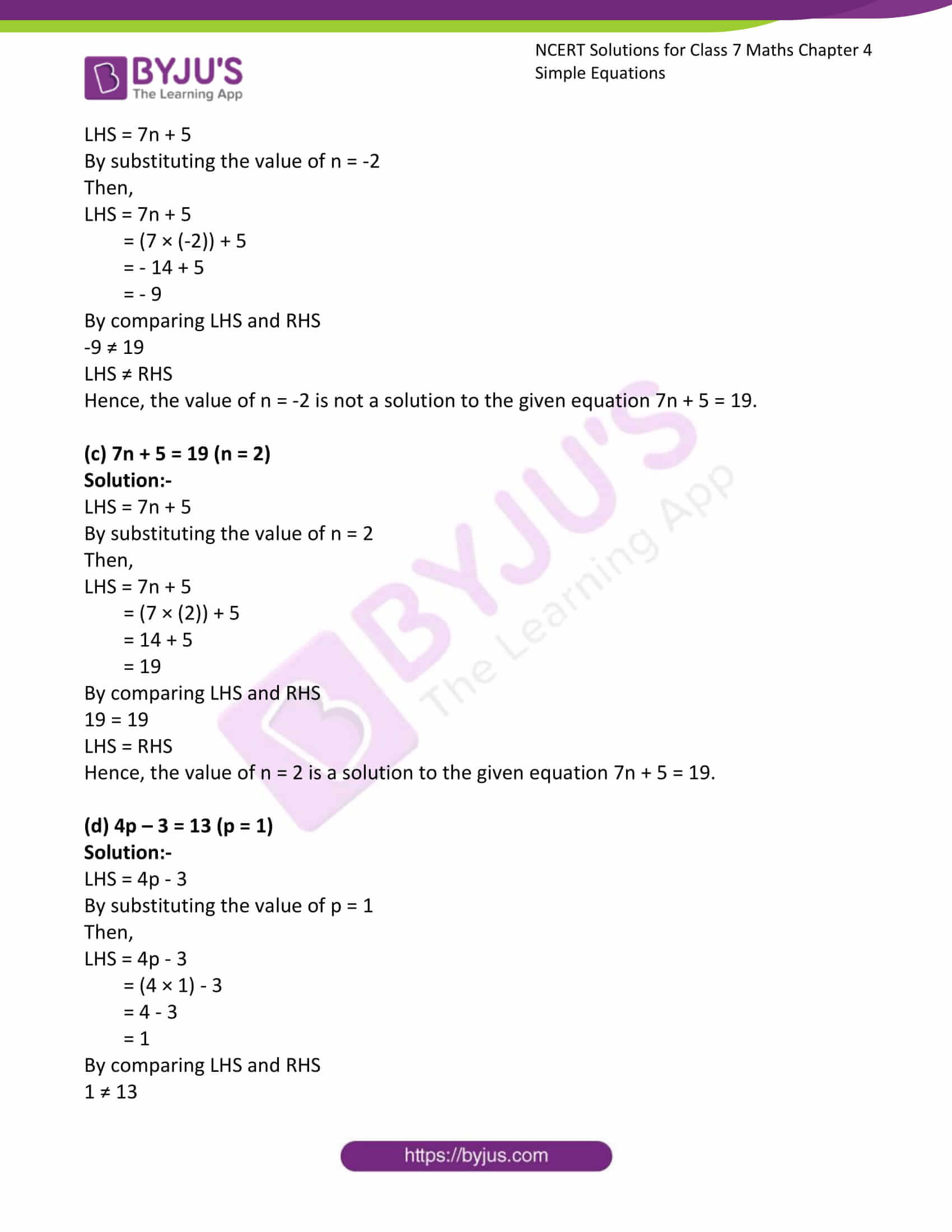 NCERT Solutions For Class 7 Maths Chapter 4 Simple Equations