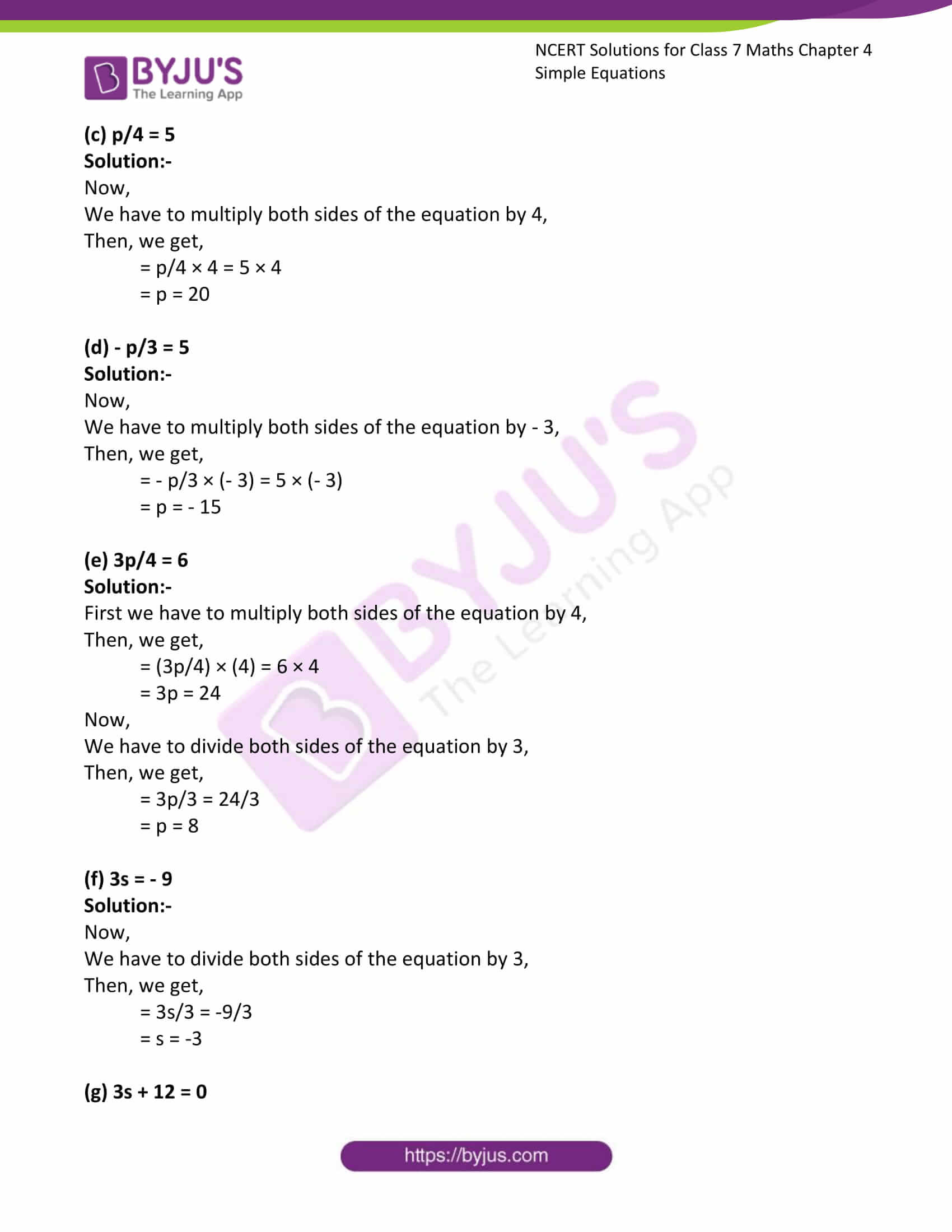 NCERT Solutions for Class 7 Maths Chapter 4 Simple Equations