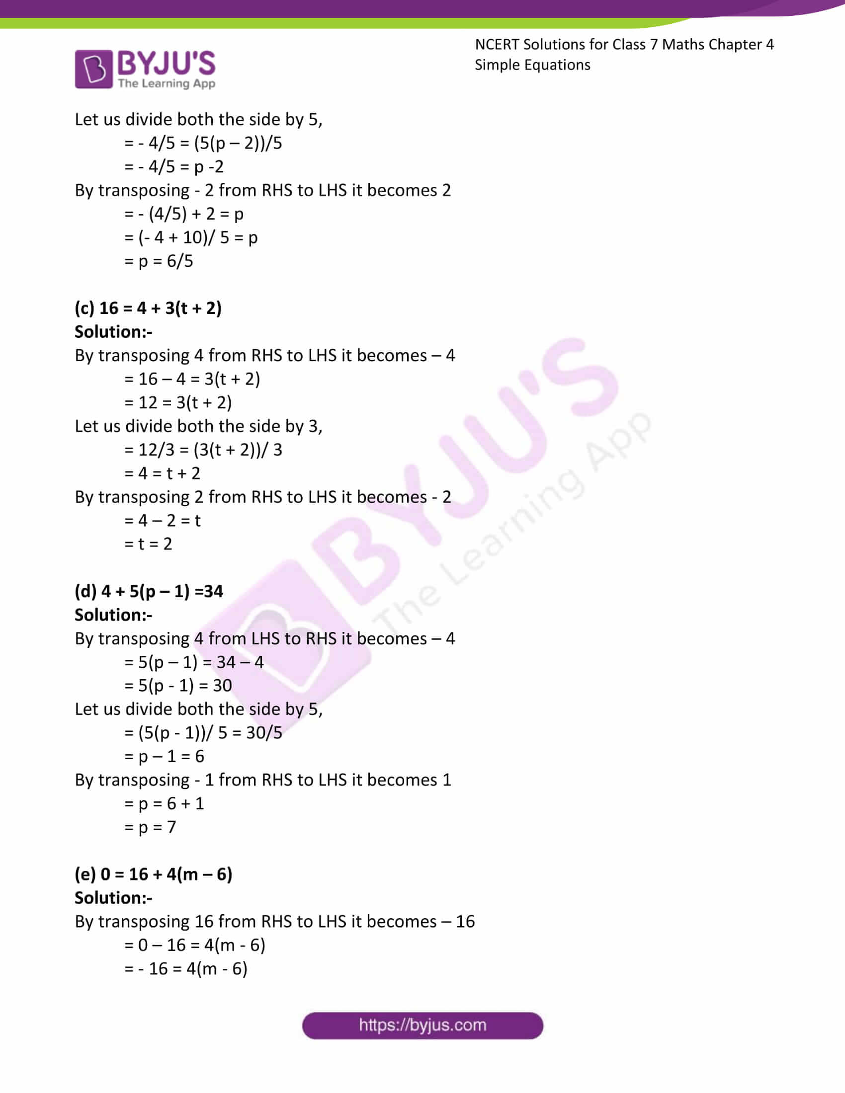 NCERT Solutions for Class 7 Maths Chapter 4 Simple Equations