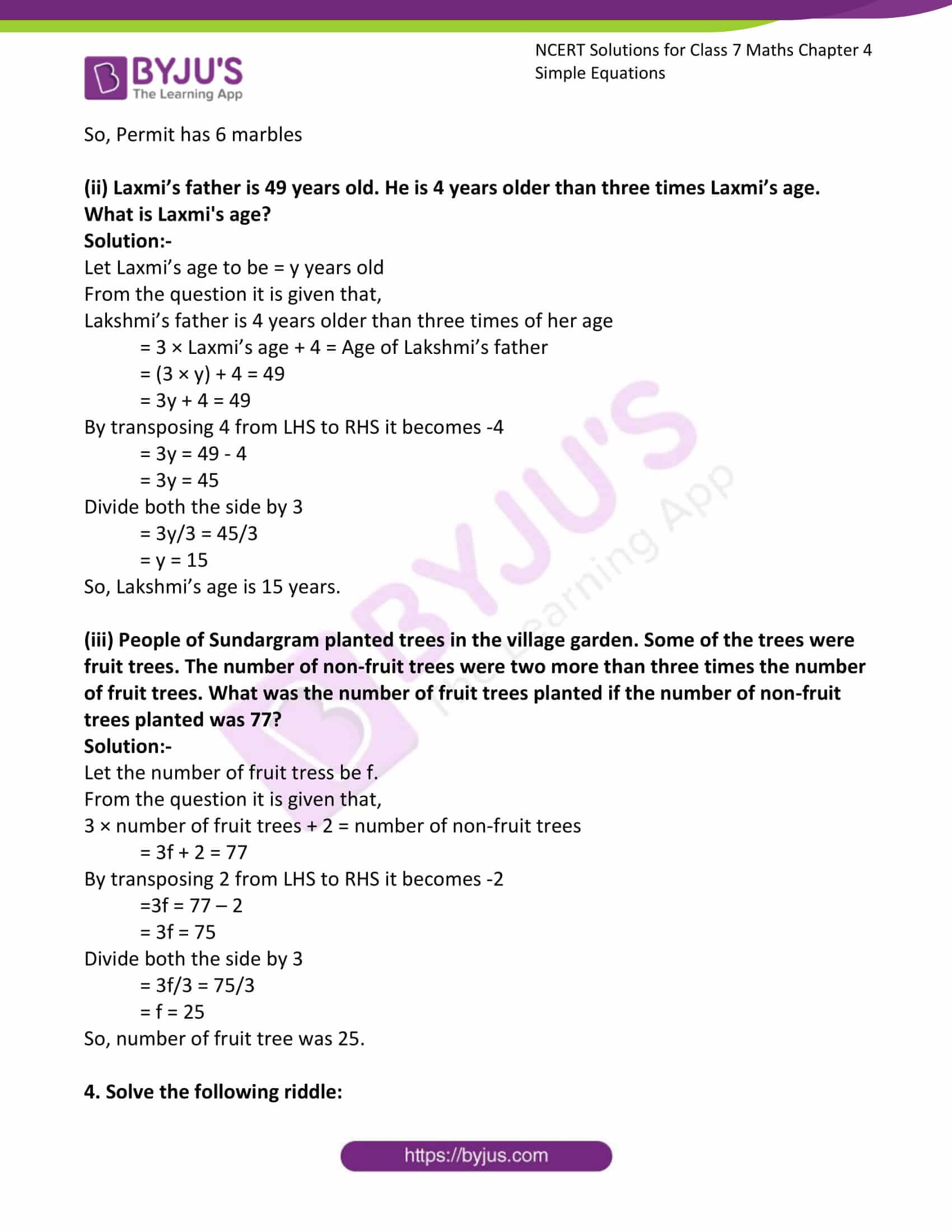 NCERT Solutions for Class 7 Maths Chapter 4 Simple Equations