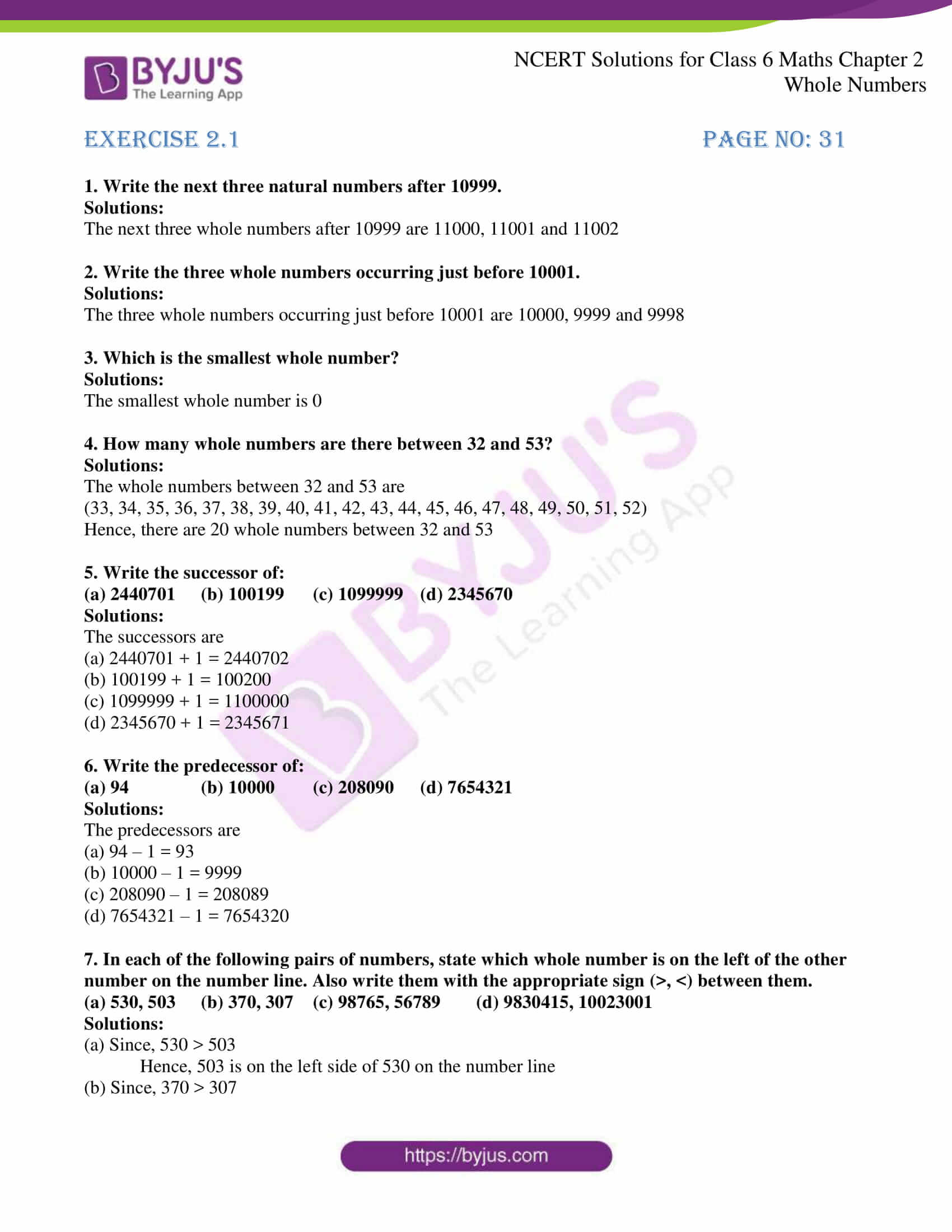 NCERT Solutions Class 6 Maths Chapter 2 Whole Numbers Download Now