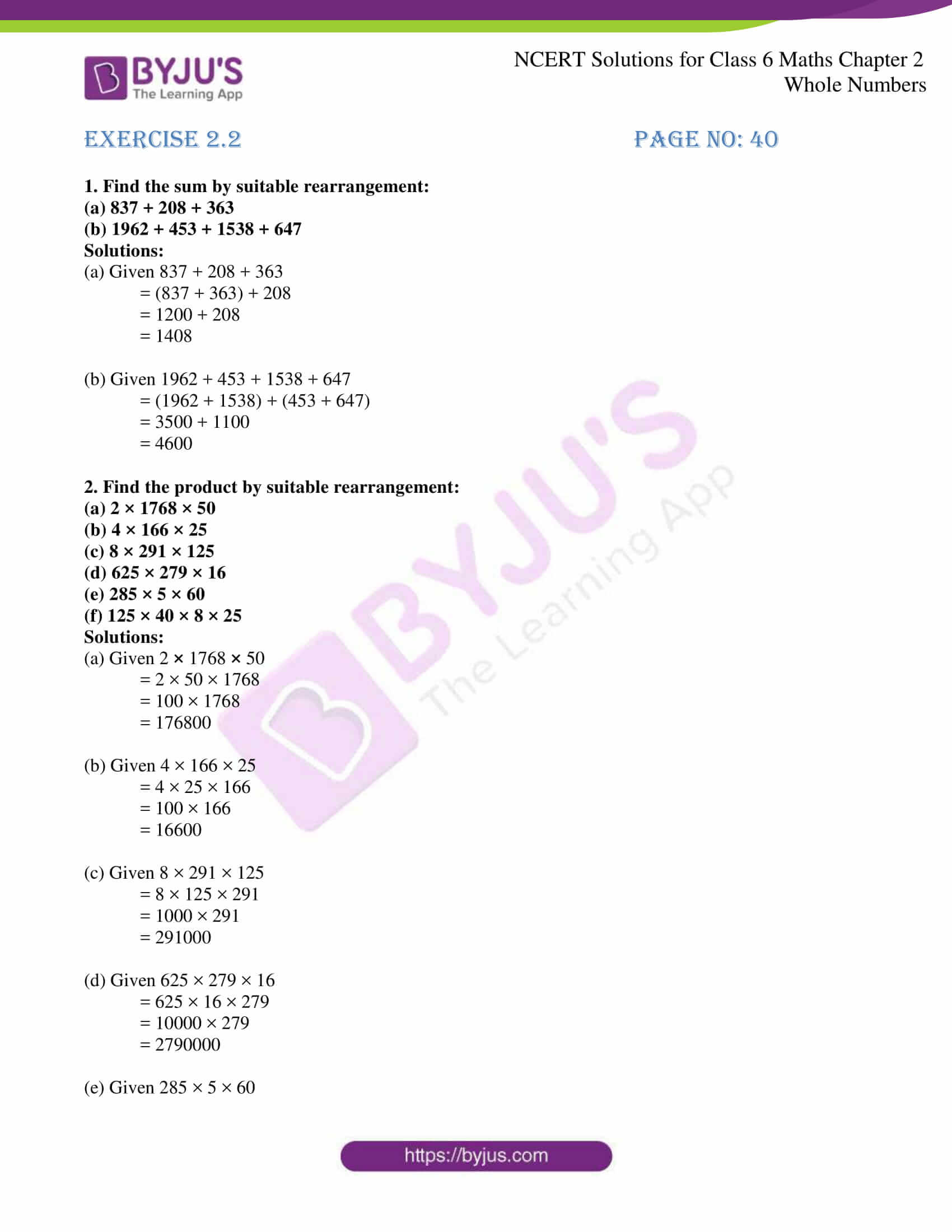 NCERT Solutions For Class 6 Maths Exercise 2 2 Chapter 2 Whole Numbers NCERT Solutions For Class 6 Maths Exercise 2 2 Chapter 2 Whole Numbers