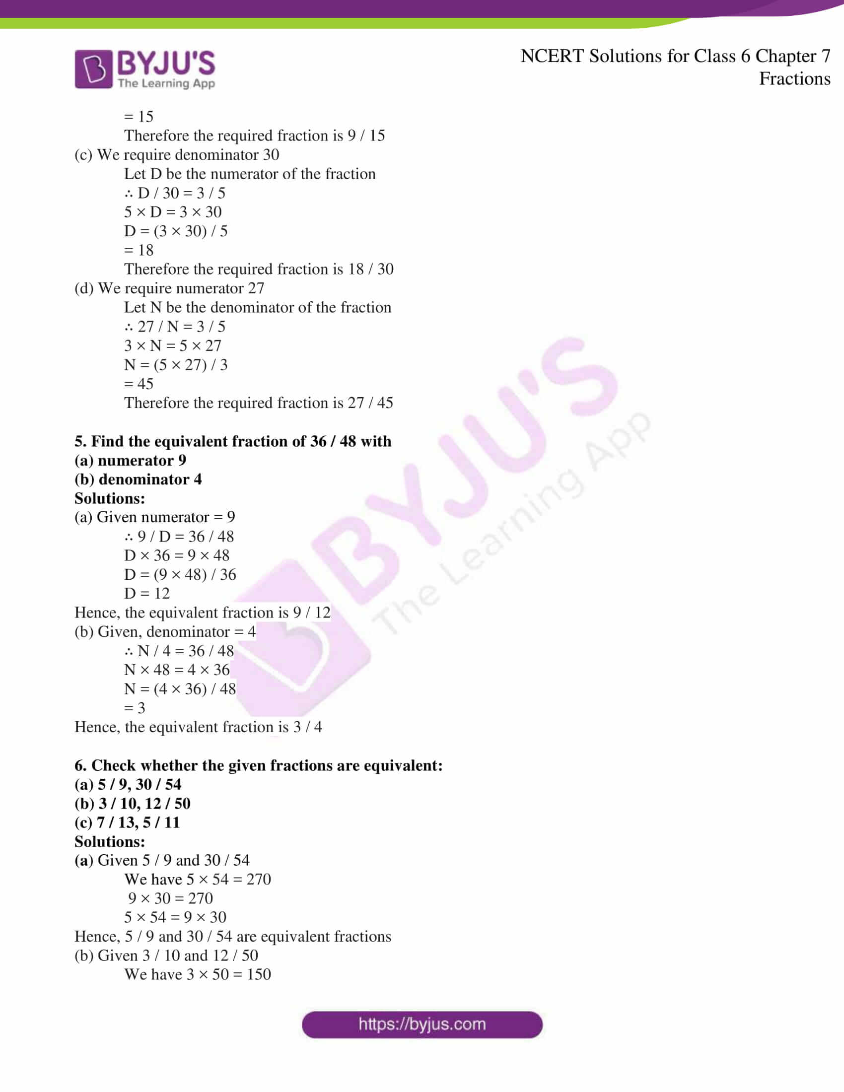 NCERT Solutions for Class 6 Maths Exercise 7.3 Chapter 7 Fractions ...