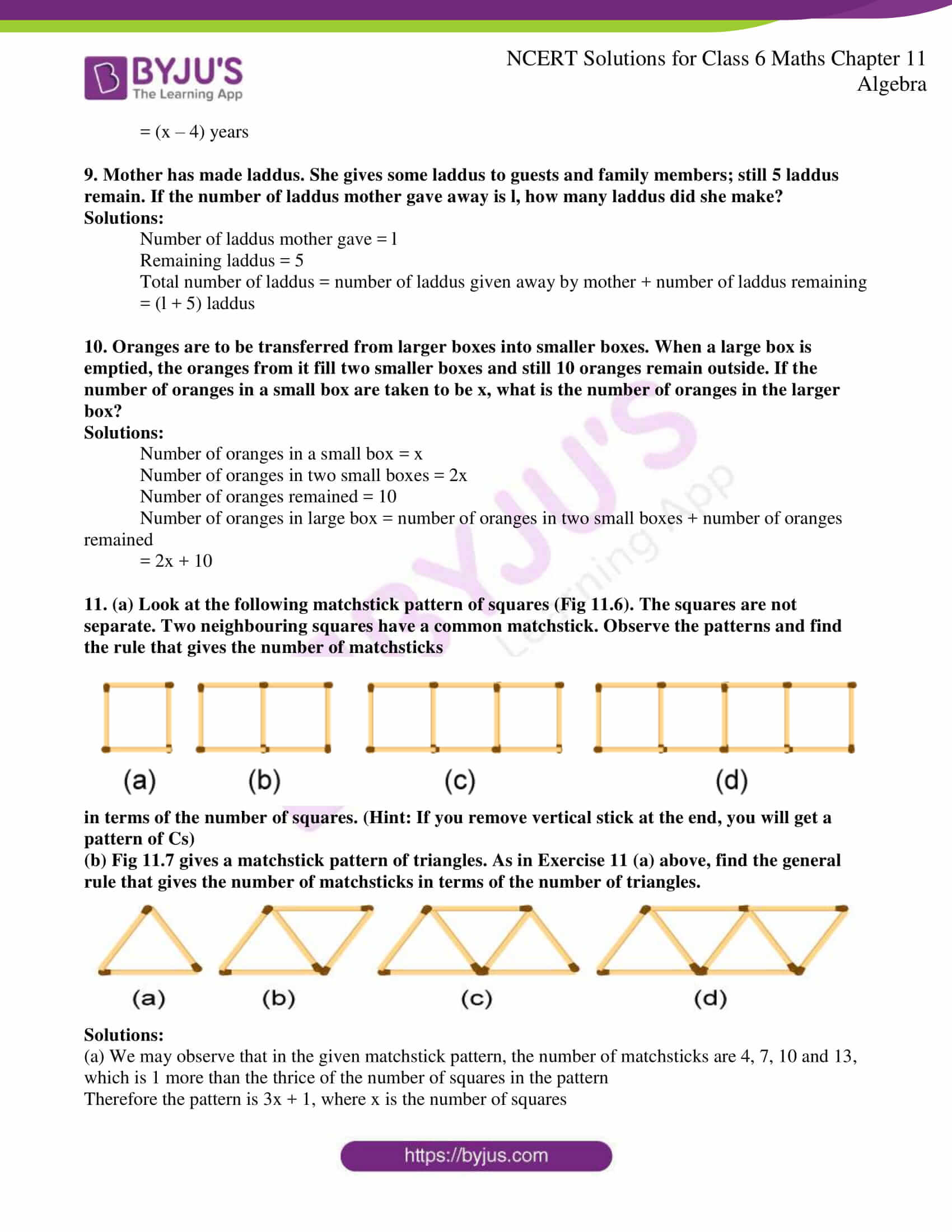 NCERT Solutions Class 6 Maths Chapter 11 Algebra Free Download