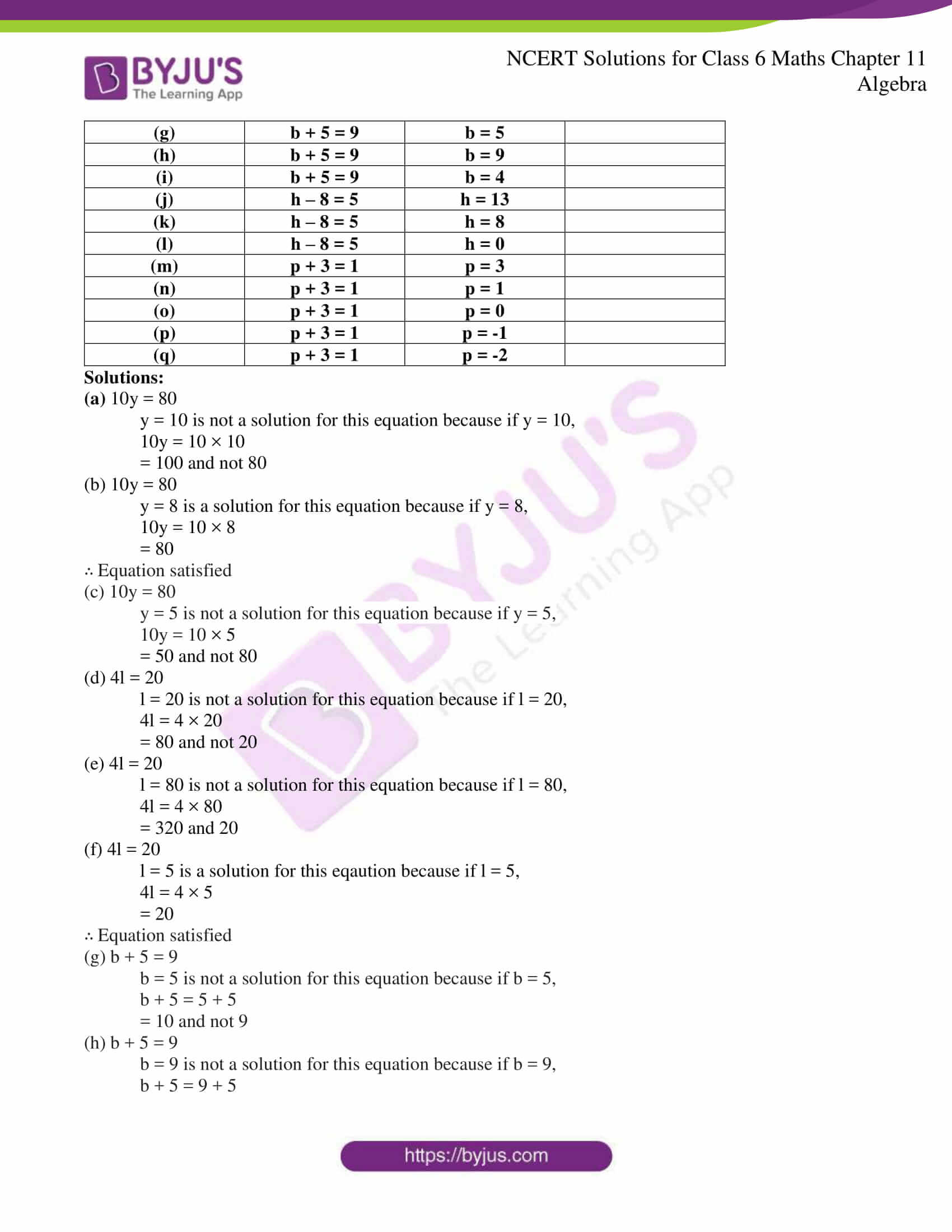 NCERT Solutions Class 6 Maths Chapter 11 Algebra - Free Download