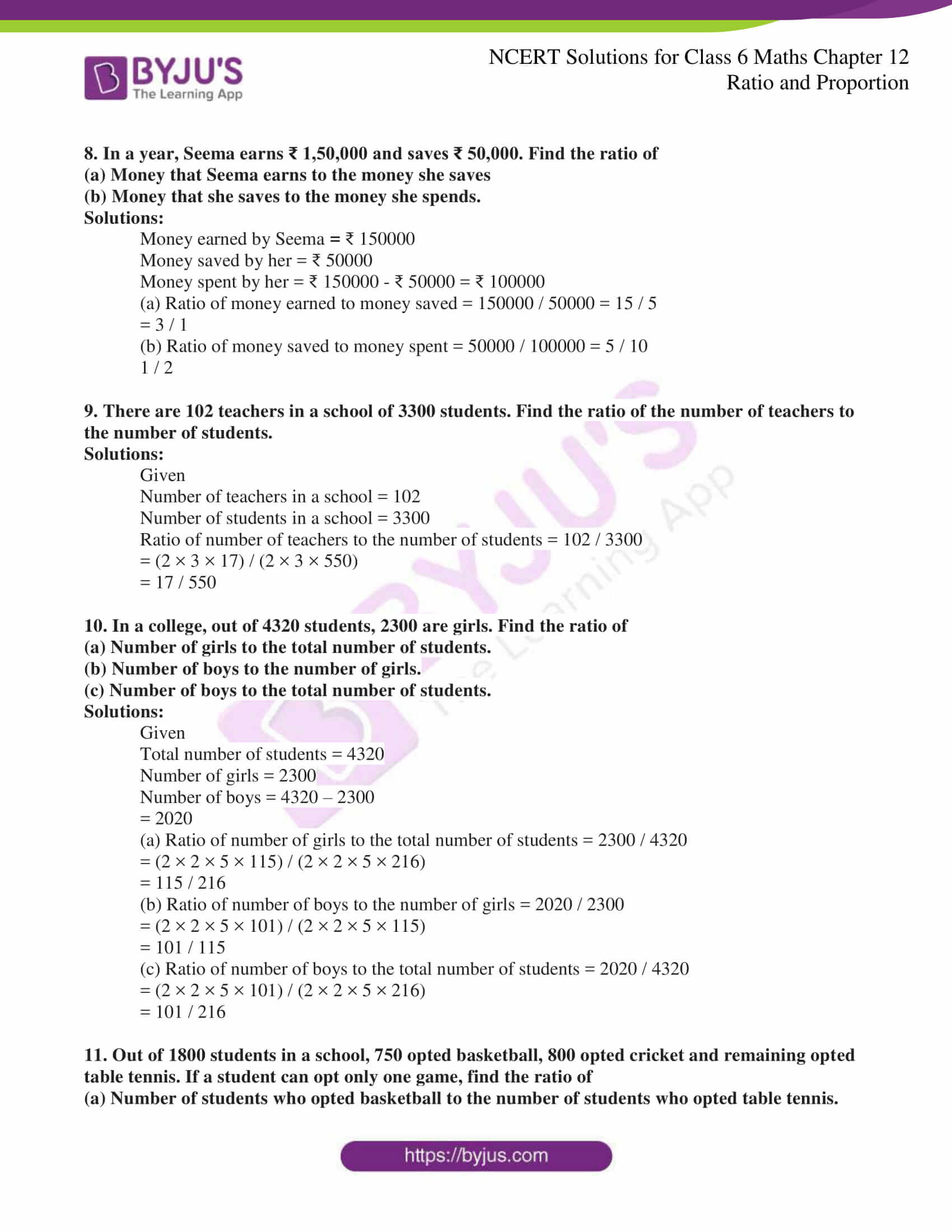 NCERT Solutions for Class 6 Maths Exercise 12.1 Chapter 12 Ratio And ...
