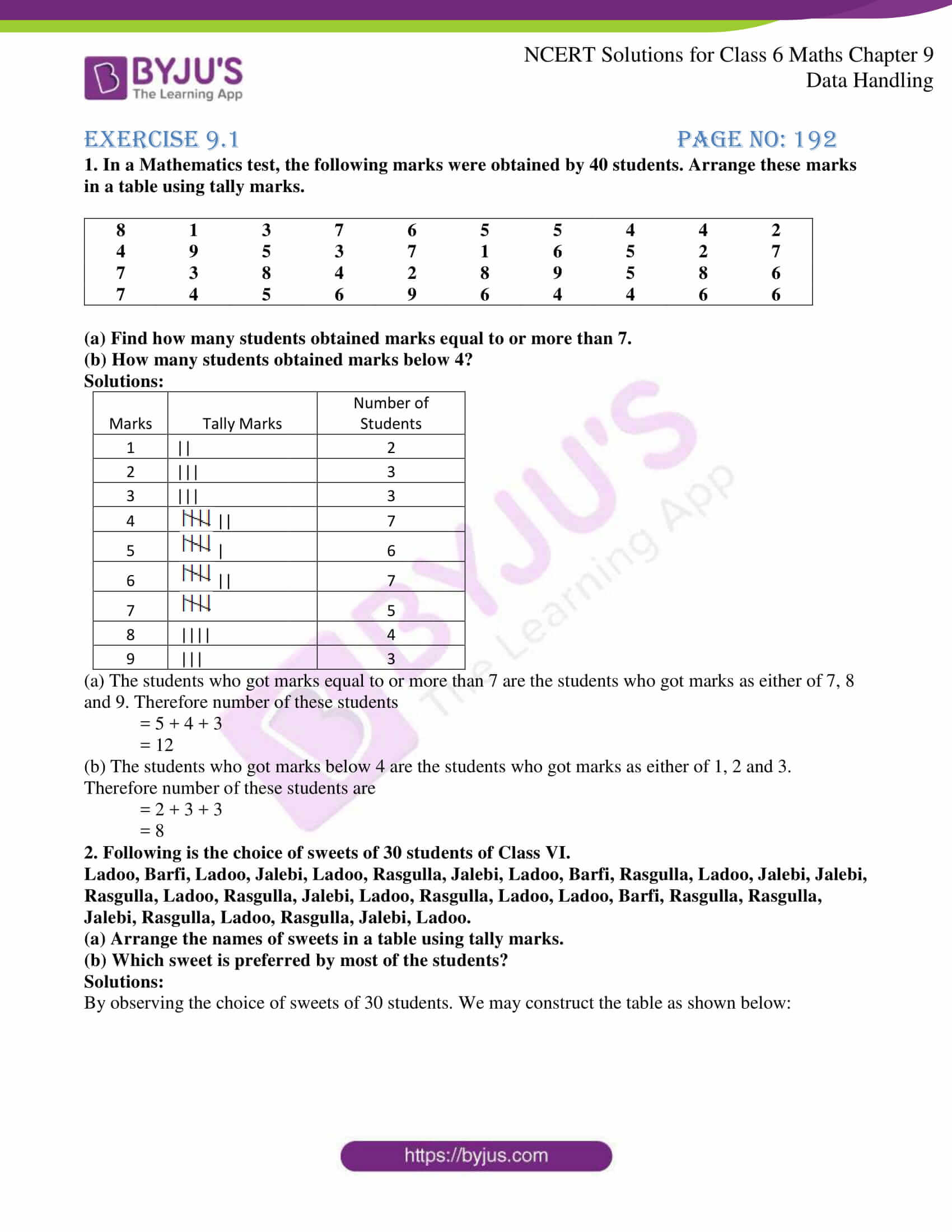 NCERT Solutions Class 6 Maths Chapter 9 Data Handling Get Free PDFs