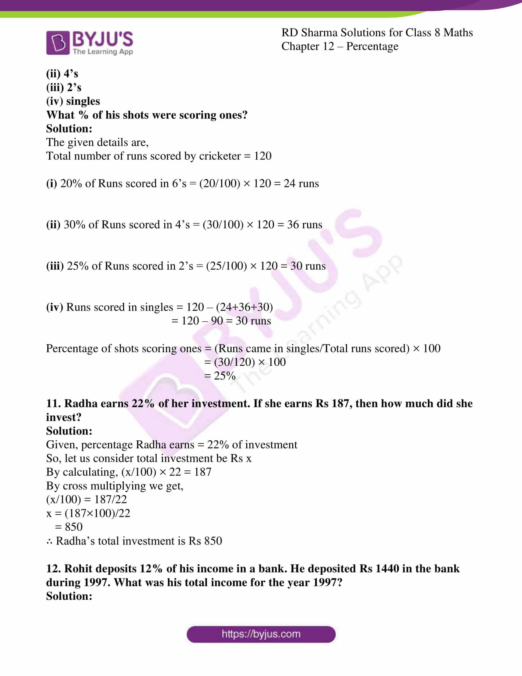 RD Sharma Solutions For Class 8 Chapter 12 Percentage Download Free PDF RD Sharma Solutions For Class 8 Chapter 12 Percentage Download Free PDF