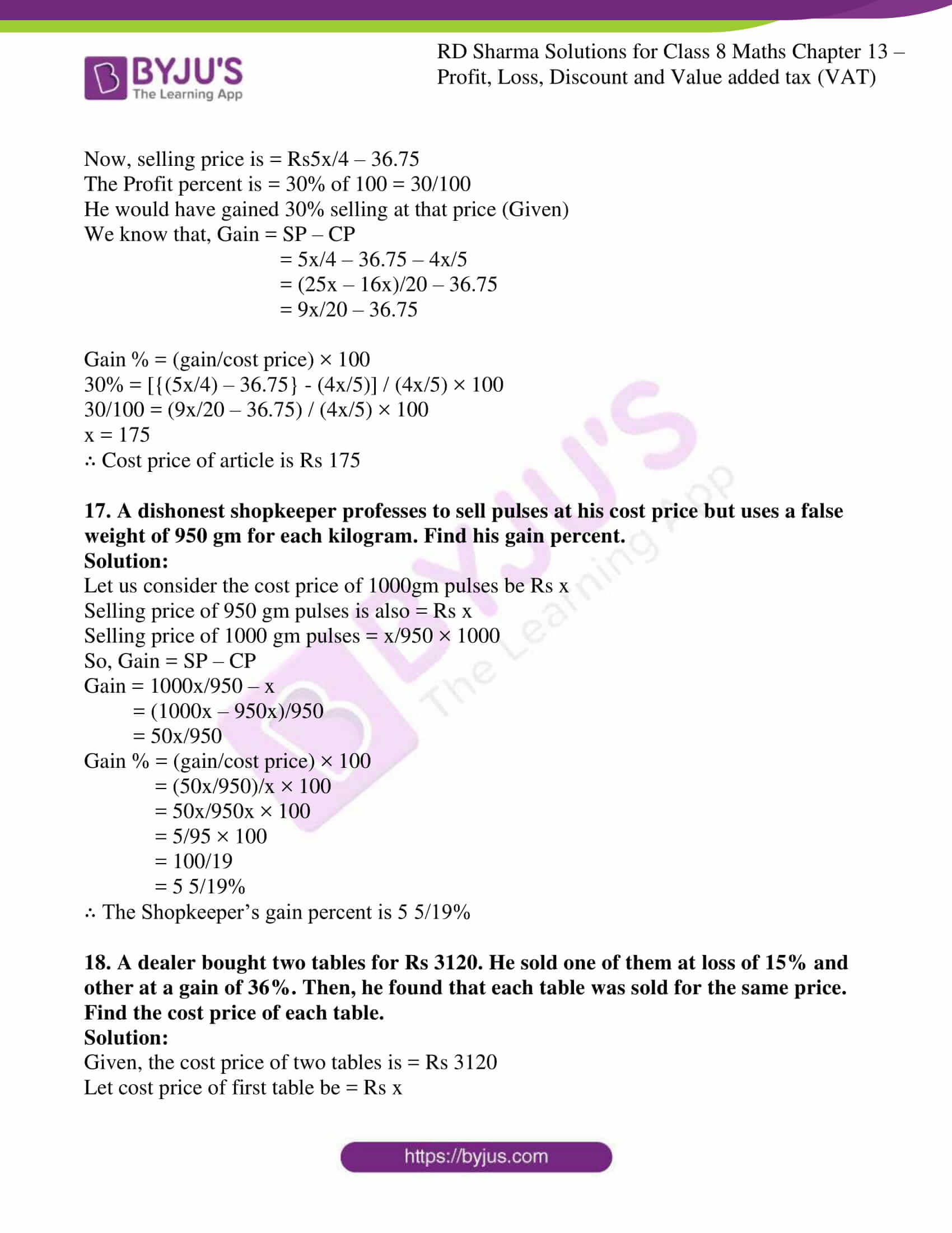 RD Sharma Solutions for Class 8 Chapter 13 Profit, Loss, Discount and ...