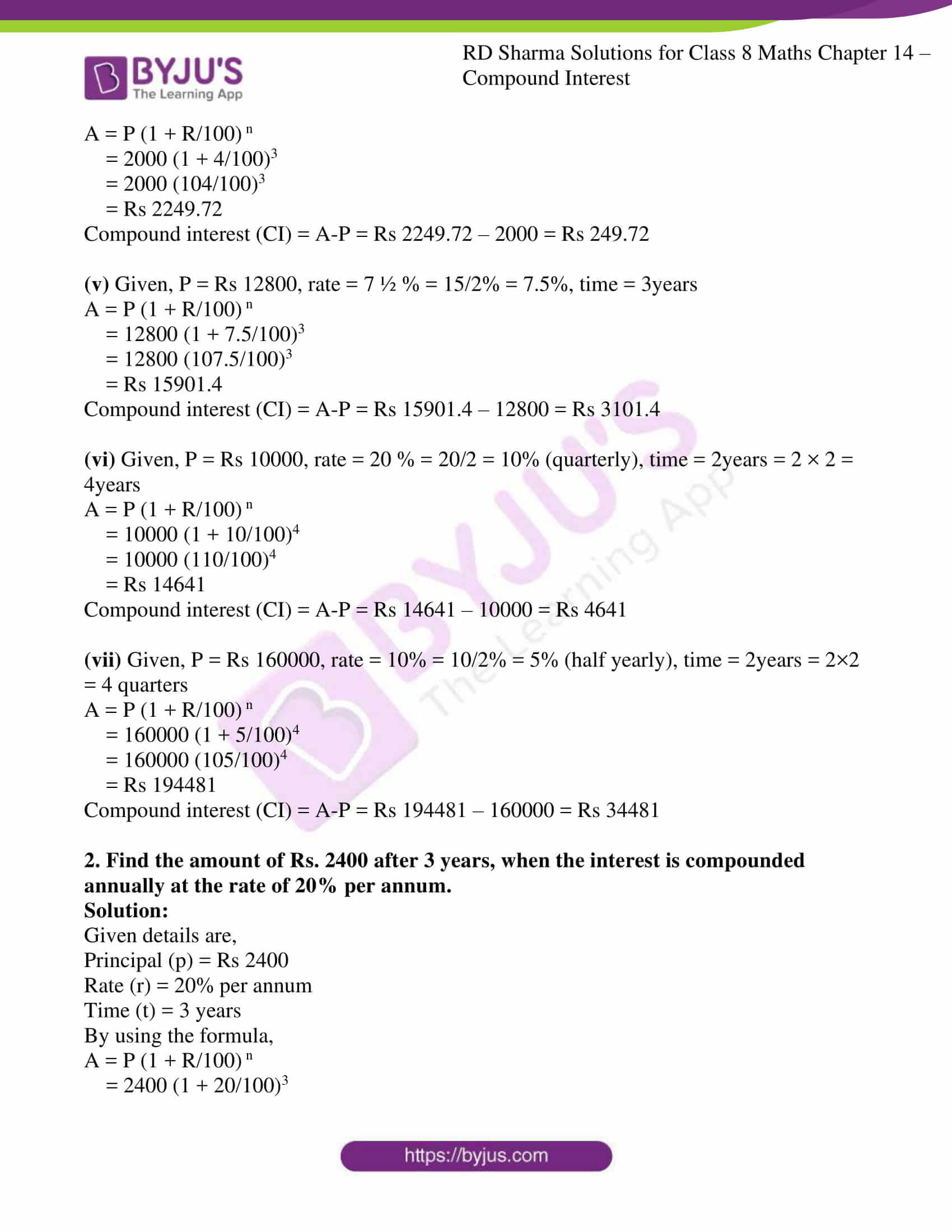 RD Sharma Solutions For Class 8 Chapter 14 Compound Interest Exercise