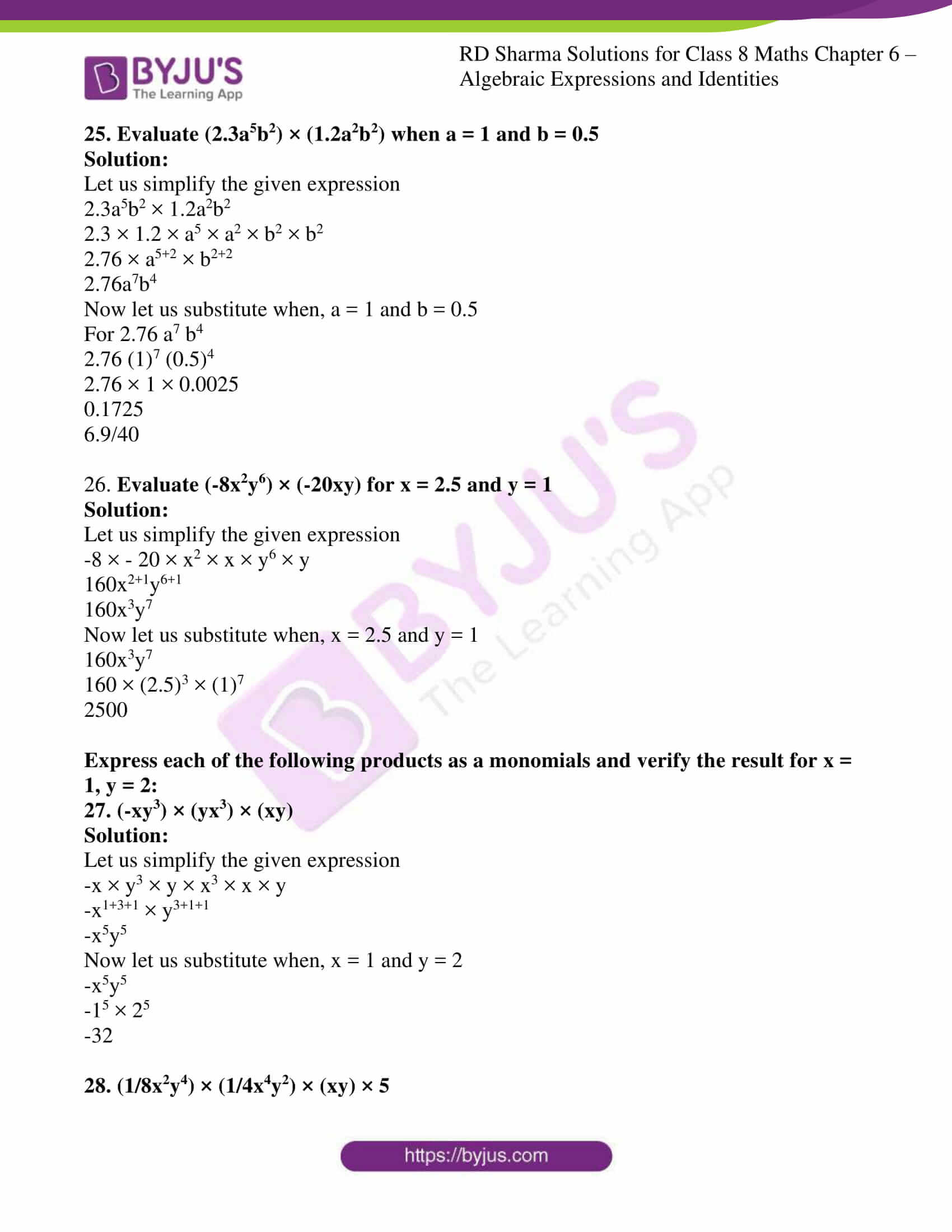 RD Sharma Solutions for Class 8 Chapter 6 - Algebraic Expressions and ...