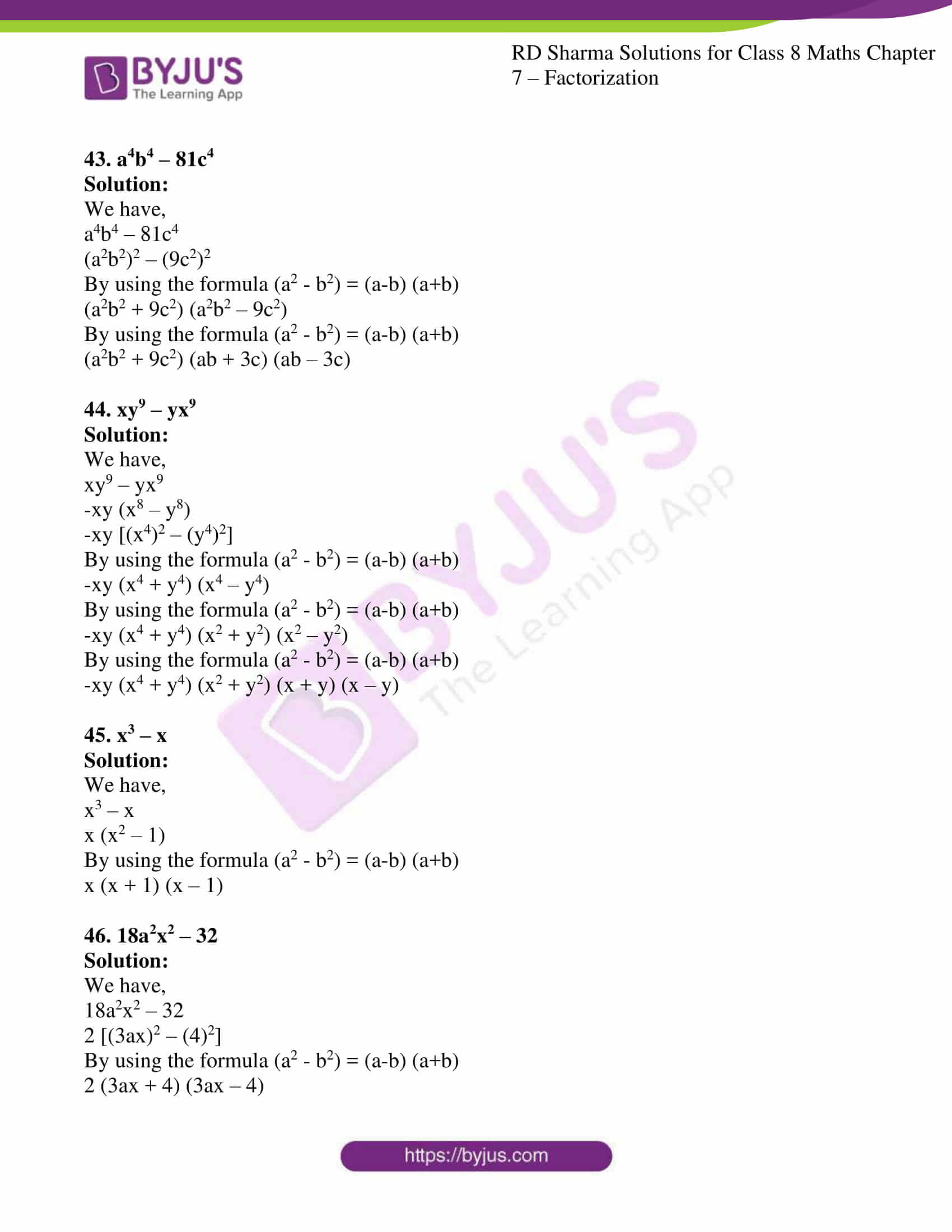 RD Sharma Solutions for Class 8 Chapter - 7 Factorization Exercise 7.5 ...