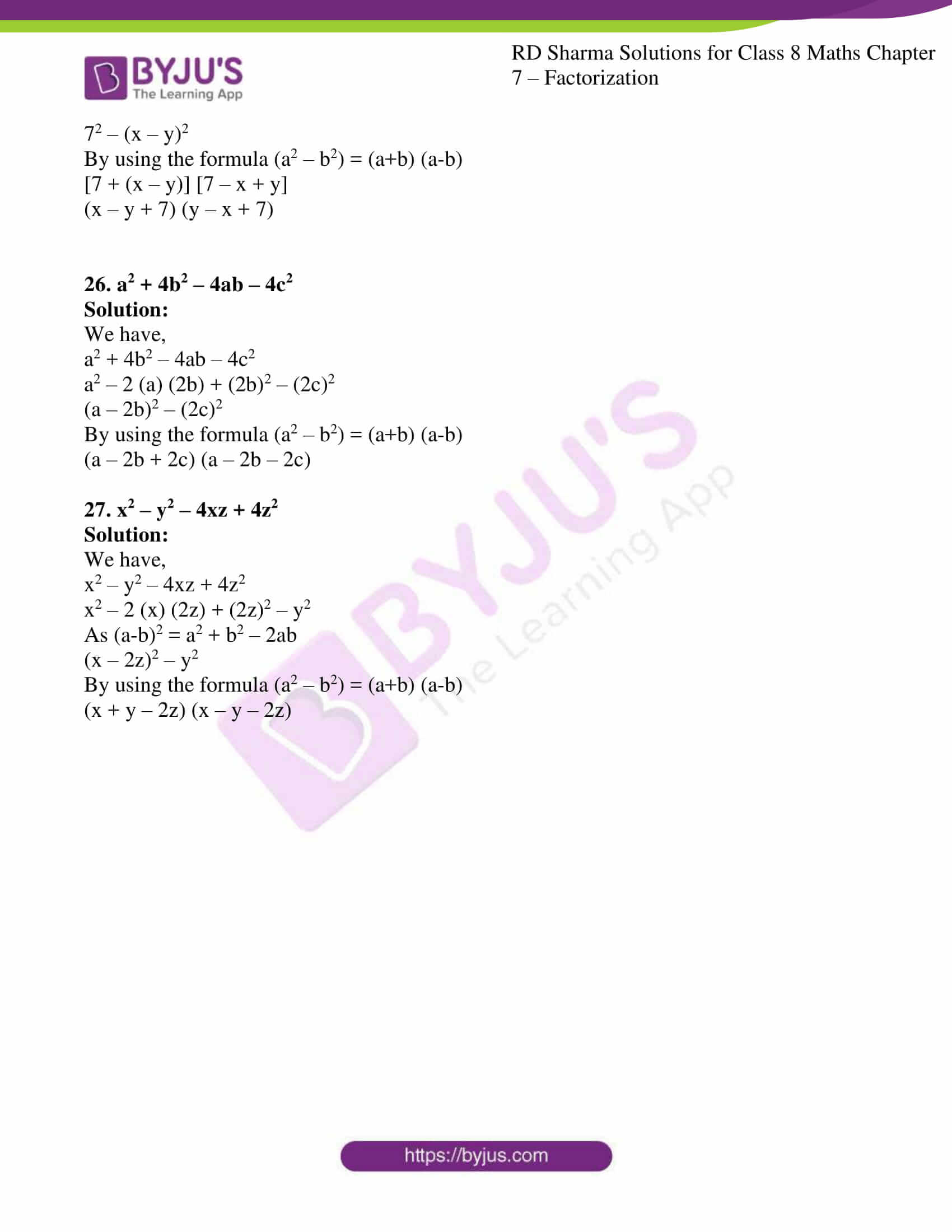 RD Sharma Solutions for Class 8 Chapter - 7 Factorization Exercise 7.6 ...
