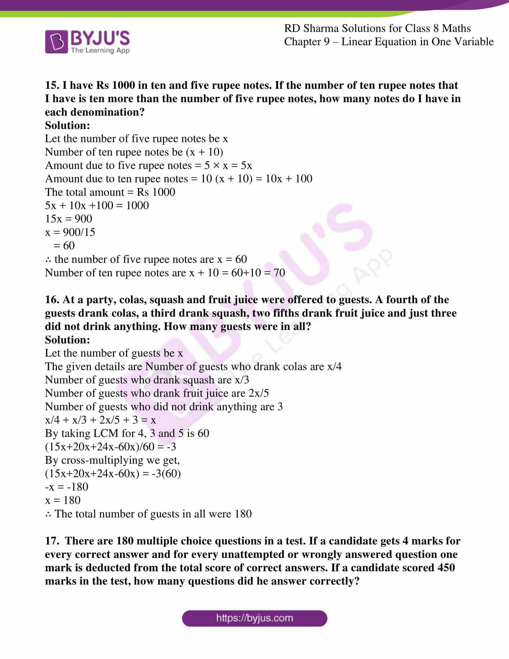 RD Sharma Solutions For Class 8 Chapter 9 Linear Equation In One