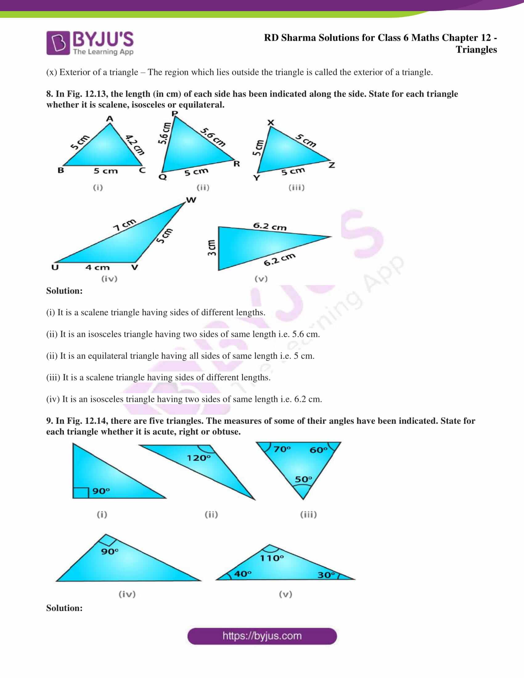RD Sharma Solutions for Class 6 Chapter 12 Triangles Exercise 12.1 PDF