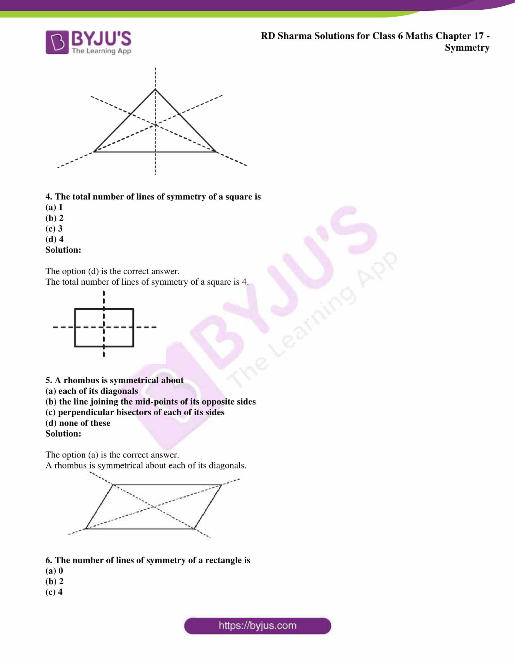 RD Sharma Solutions for Class 6 Chapter 17 Symmetry Objective Type ...