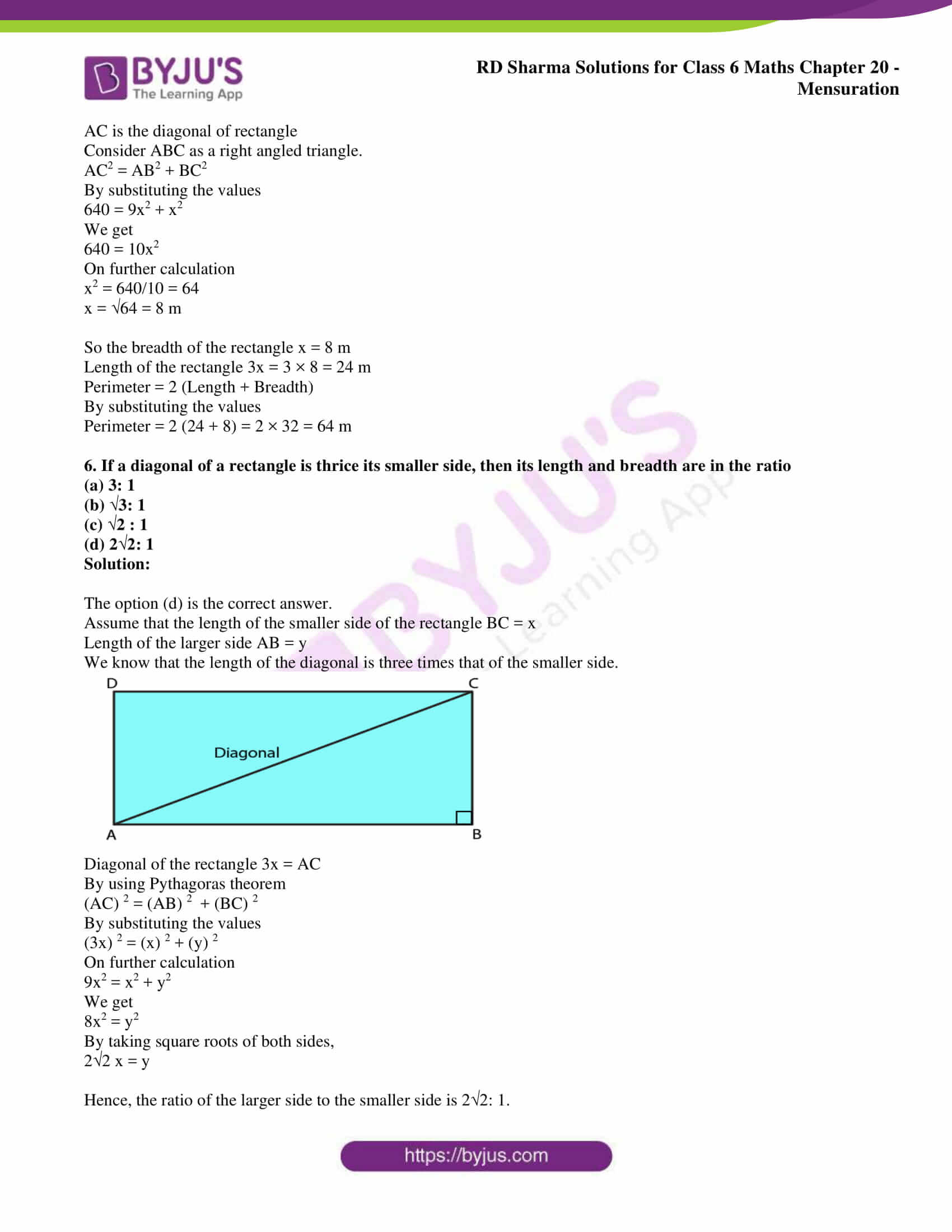 RD Sharma Solutions for Class 6 Chapter 20 Mensuration access PDF