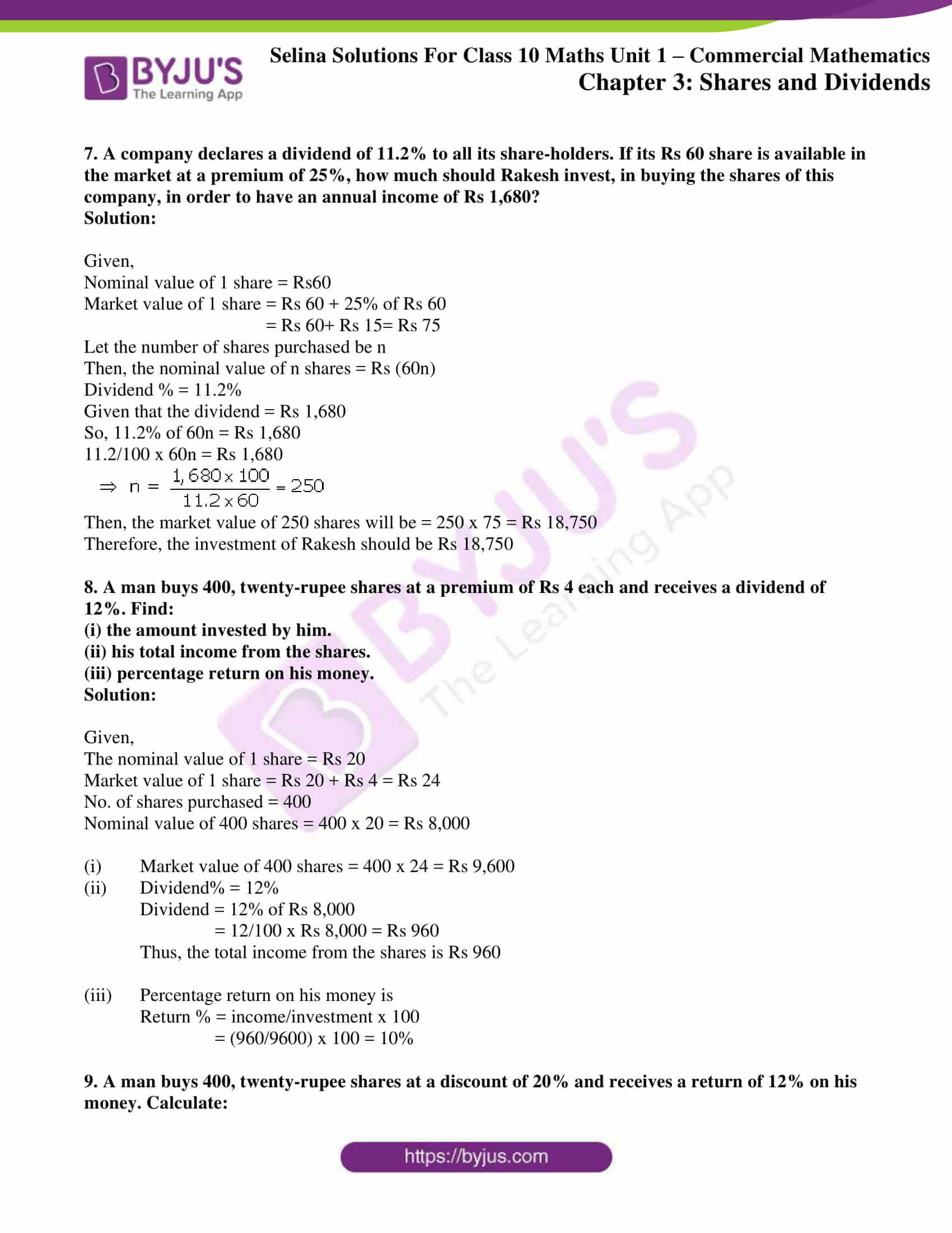 Selina Solution Concise Mathematics Class 10 Chapter 3 Shares And Selina Solution Concise Mathematics Class 10 Chapter 3 Shares And