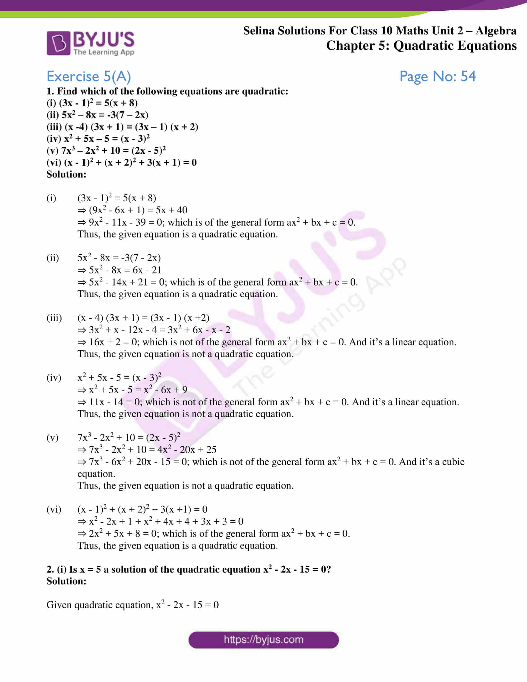 Selina Solution Concise Mathematics Class 10 Chapter 5 Quadratic Selina Solution Concise Mathematics Class 10 Chapter 5 Quadratic