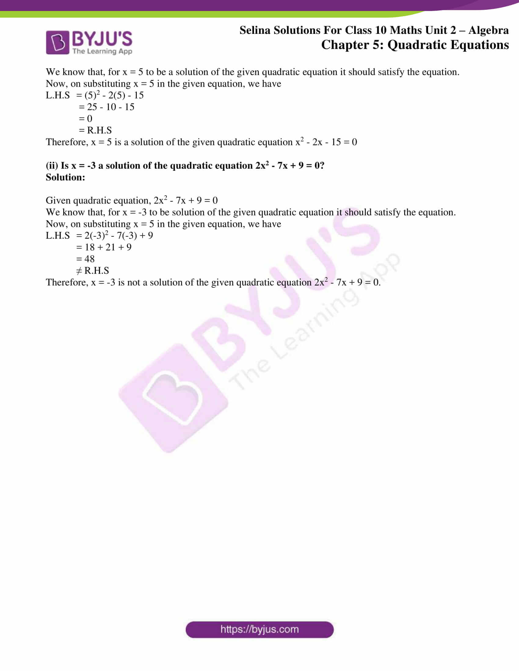 Selina Solution Concise Mathematics Class 10 Chapter 5 Quadratic Selina Solution Concise Mathematics Class 10 Chapter 5 Quadratic
