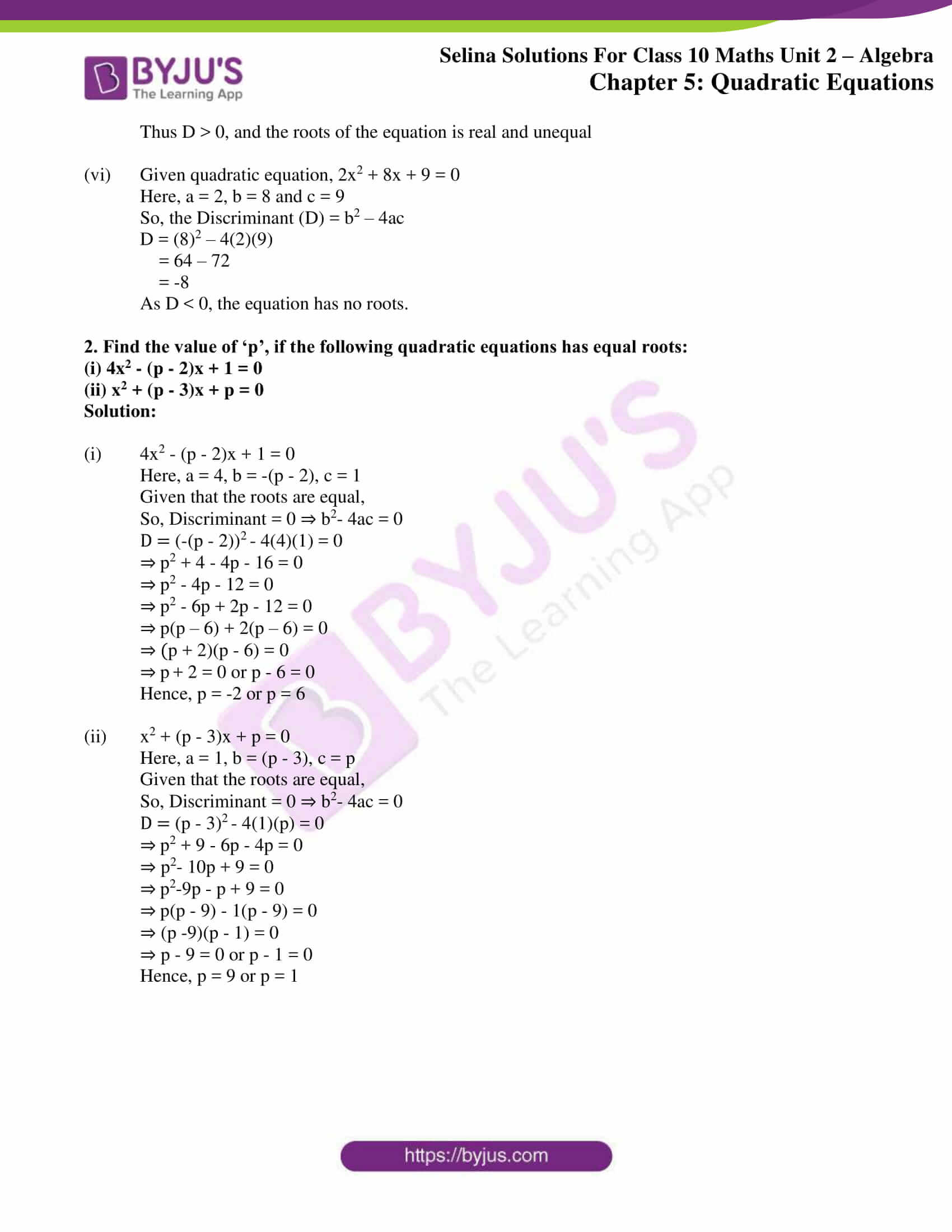 Selina Solution Concise Mathematics Class 10 Chapter 5 Quadratic Selina Solution Concise Mathematics Class 10 Chapter 5 Quadratic