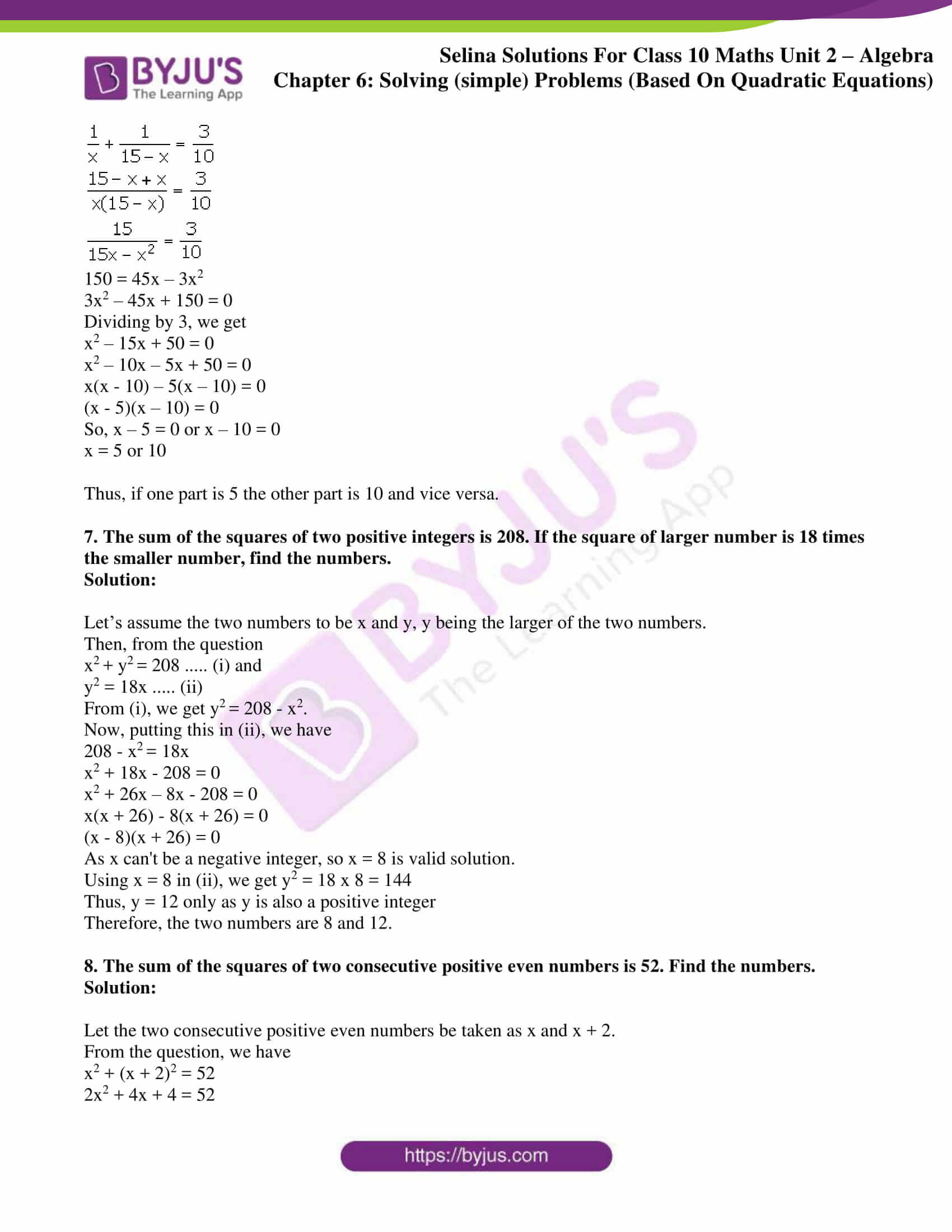 Selina Solution Concise Mathematics Class 10 Chapter 6 Solving simple Selina Solution Concise Mathematics Class 10 Chapter 6 Solving simple