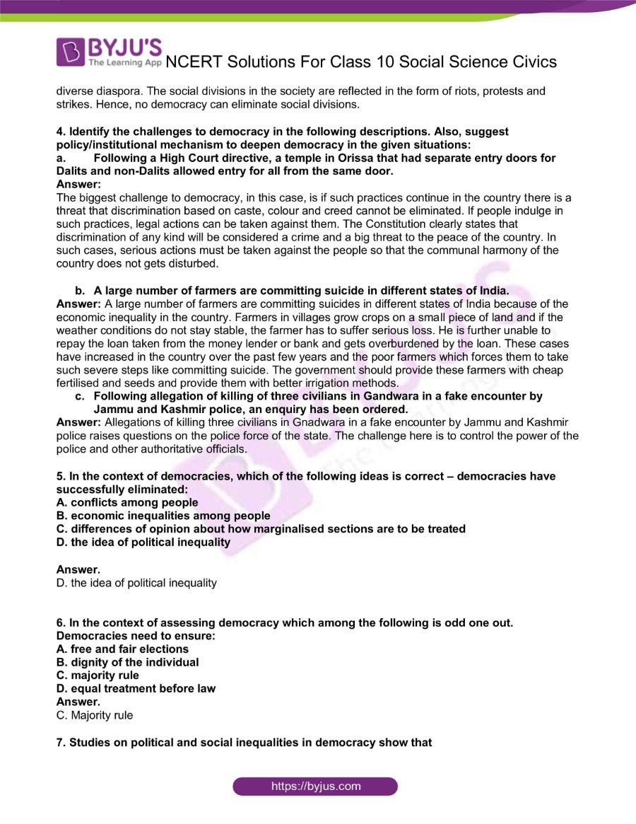 NCERT Solutions For Class 10 Political Science Civics Social Science
