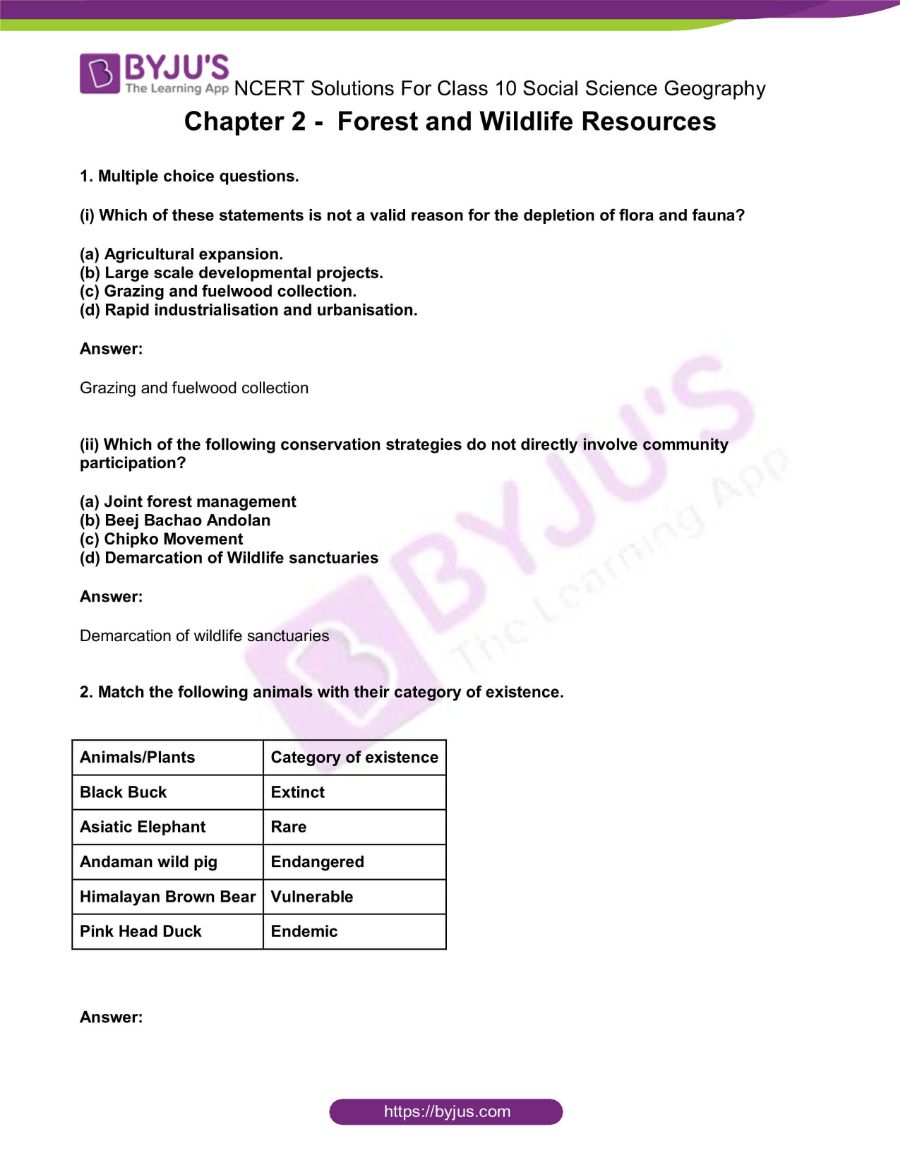 NCERT Solutions For Class 10 Geography Social Science Chapter 2 Forest NCERT Solutions For Class 10 Geography Social Science Chapter 2 Forest