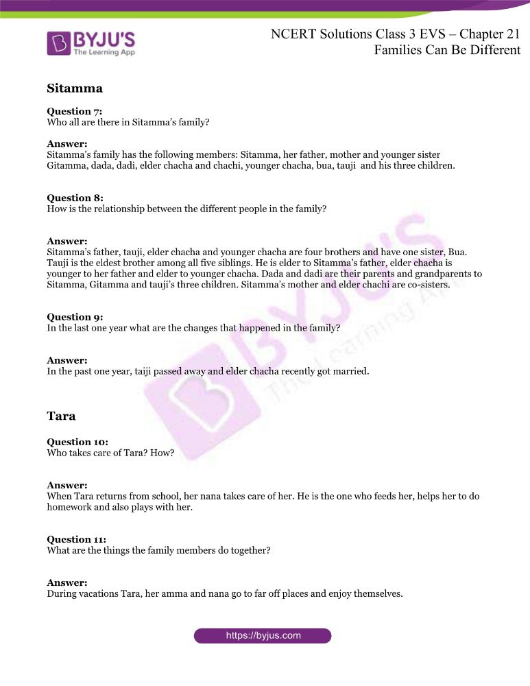 NCERT Solutions for Class 3 EVS Chapter 21 - Families Can Be Different ...
