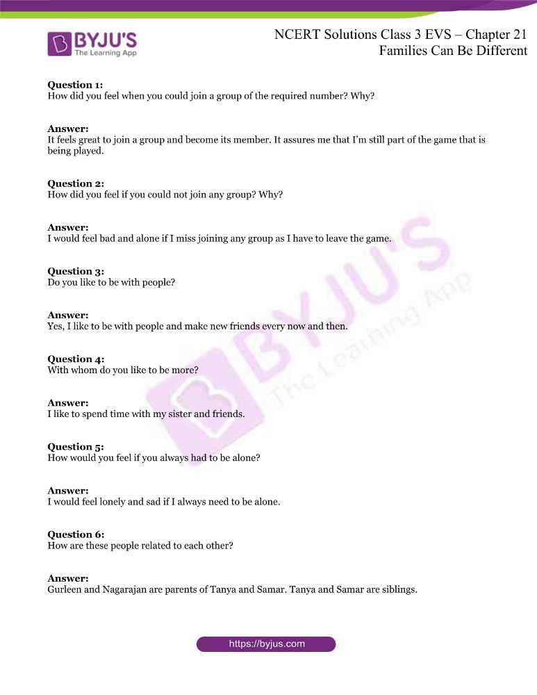 NCERT Solutions For Class 3 EVS Chapter 21 Families Can Be Different