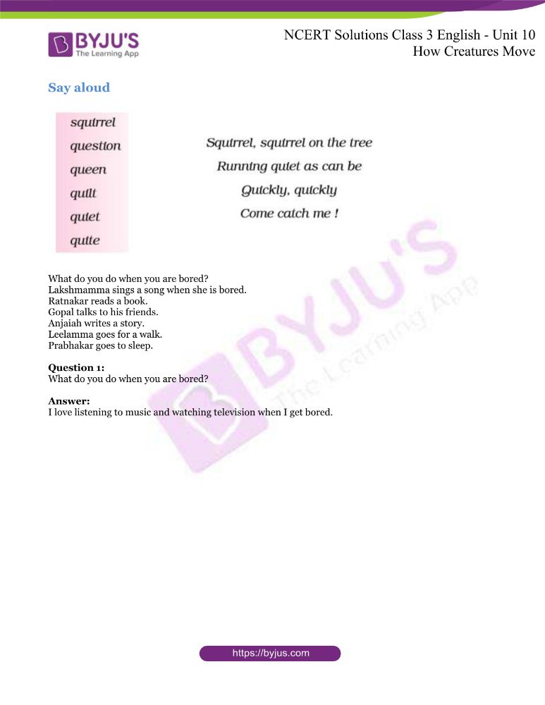 NCERT Solutions for Class 3 English Unit 10 - How Creatures Move ...