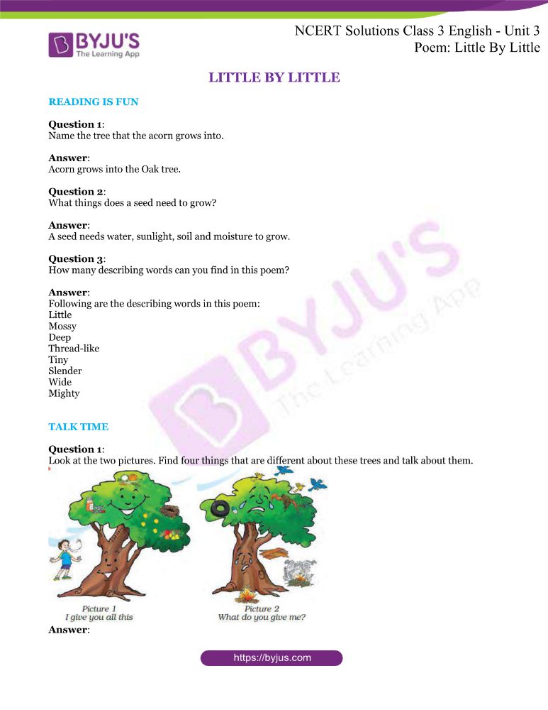 NCERT Solutions Class 3 English Unit 3 Little By Little Download PDF NCERT Solutions Class 3 English Unit 3 Little By Little Download PDF