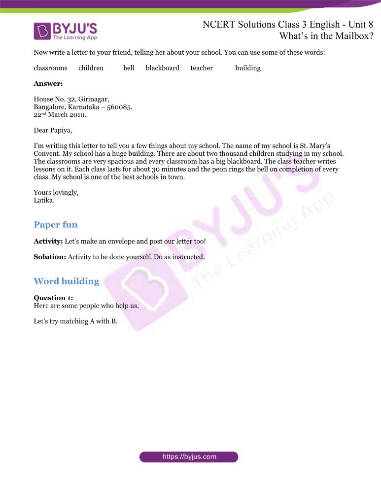 NCERT Solutions for Class 3 English Unit 8 Poem - What's in the Mailbox ...