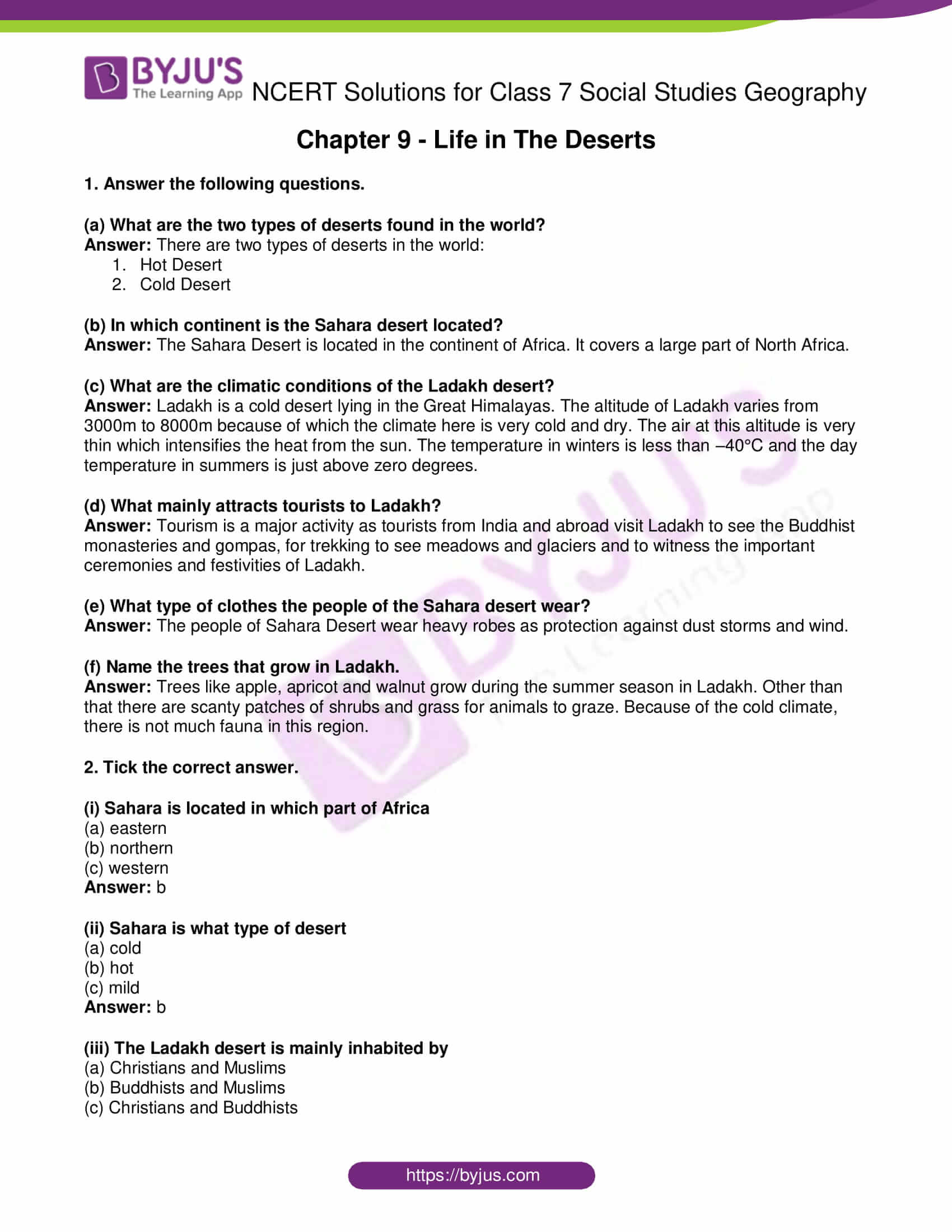 NCERT Solutions For Class 7 Geography Social Science Chapter 9 Life in ...