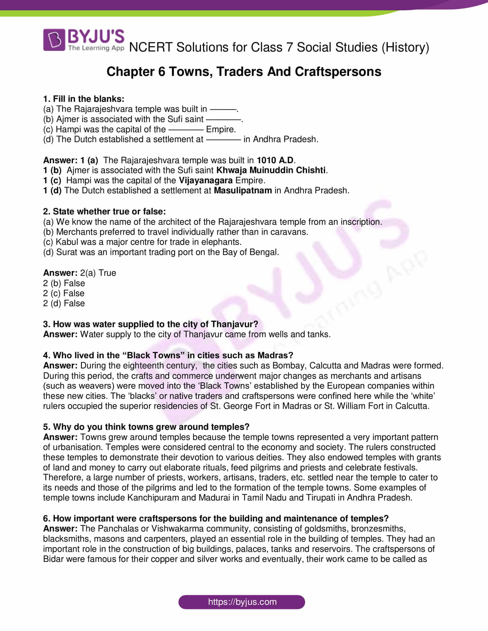 NCERT Solutions For Class 7 History Social Science Chapter 6 Towns NCERT Solutions For Class 7 History Social Science Chapter 6 Towns