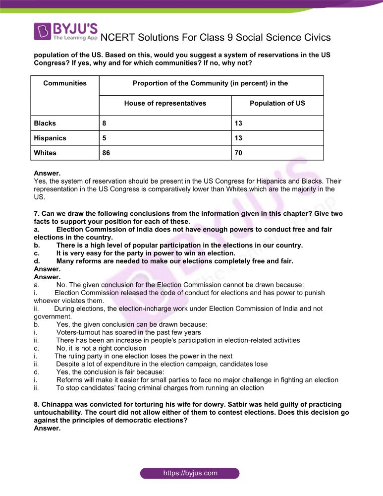 NCERT Solutions For Class 9 Civics Social Science Chapter 3 Electoral ...