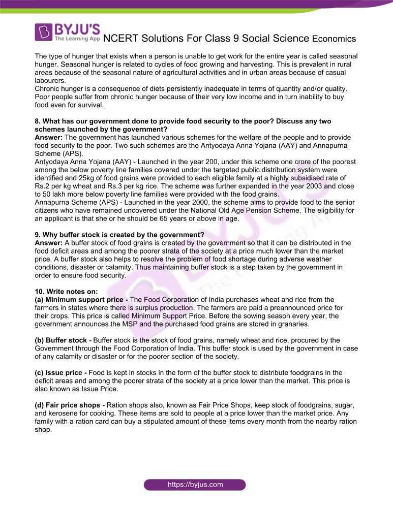 NCERT Solutions For Class 9 Economics Social Science Chapter 4 Food ...