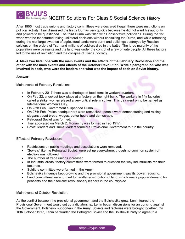 NCERT Solutions For Class 9 History Social Science Chapter 2 Socialism ...