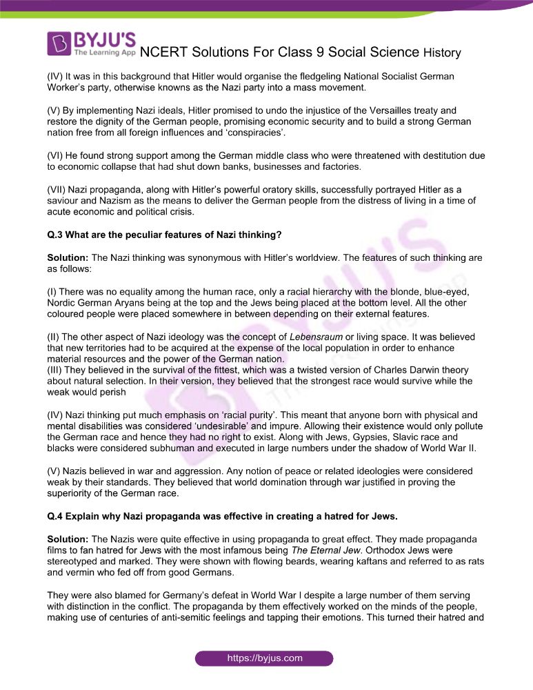 NCERT Solutions Class 9 Social Science History Chapter 3 Nazism and the ...