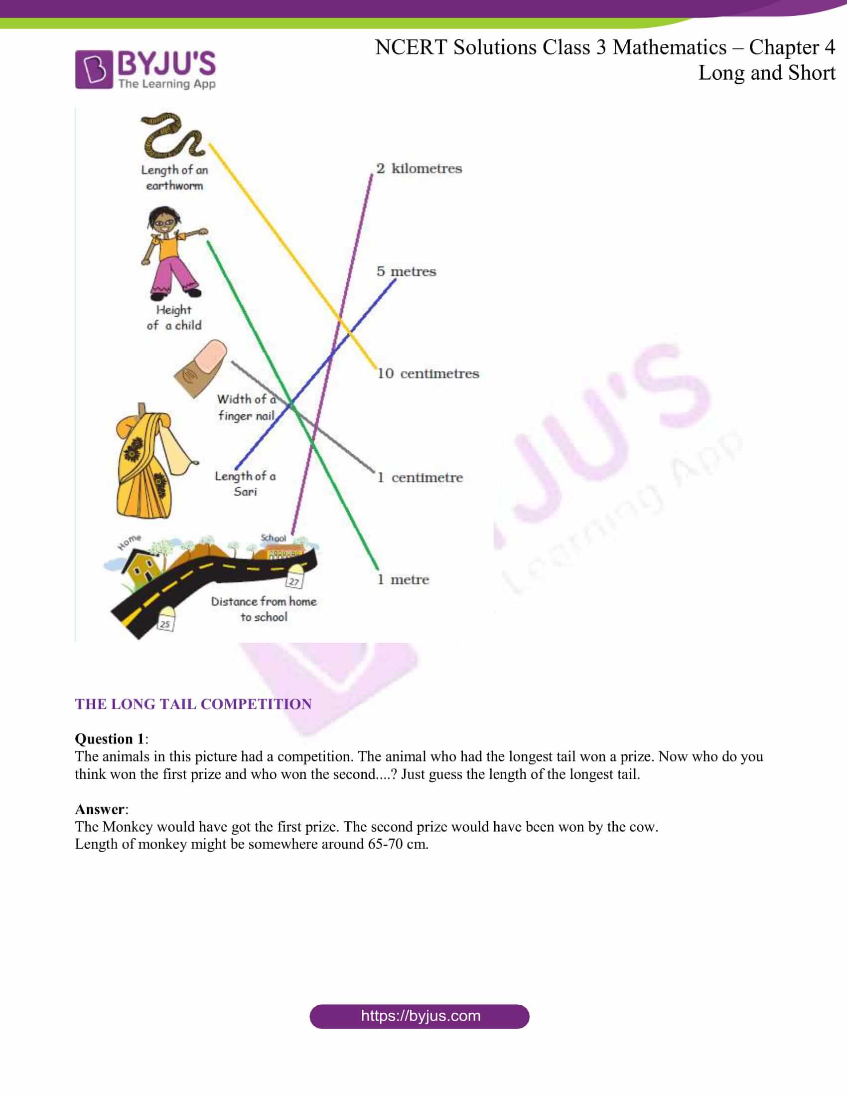 NCERT Solutions Class 3 Maths Chapter 4 Long And Short PDF Download