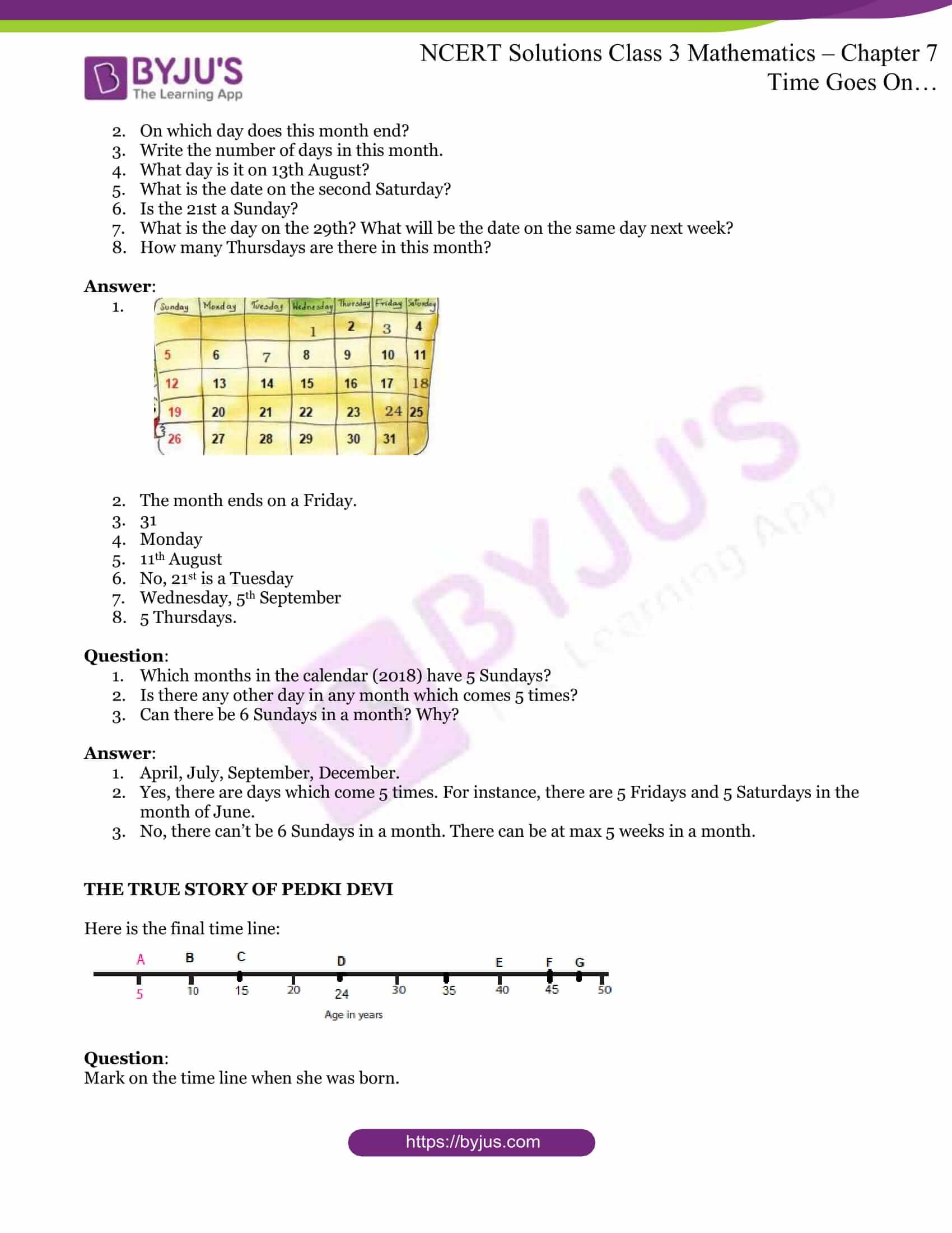NCERT Solutions Class 3 Maths Chapter 7 Time Goes On-Download PDF