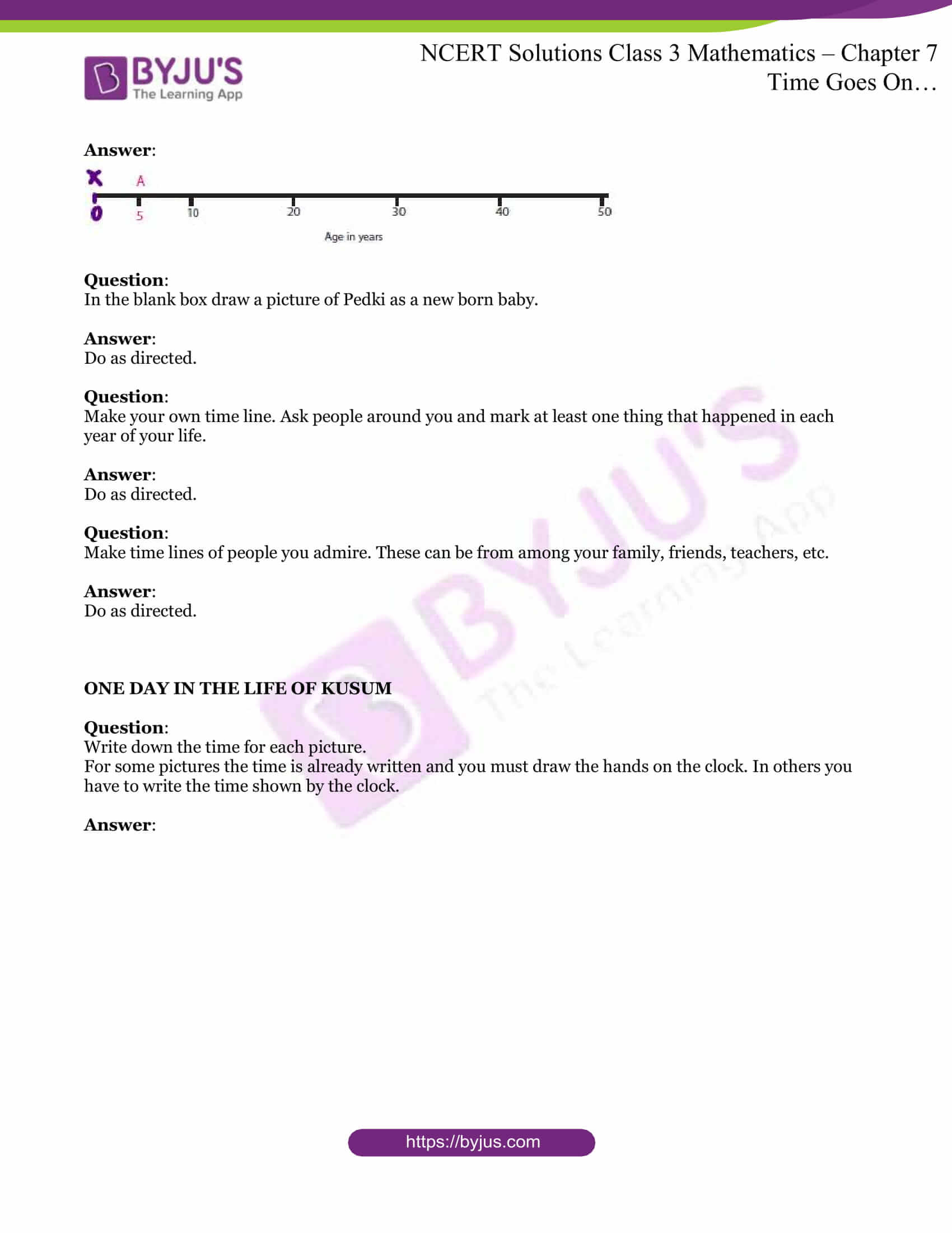 NCERT Solutions Class 3 Maths Chapter 7 Time Goes On-Download PDF
