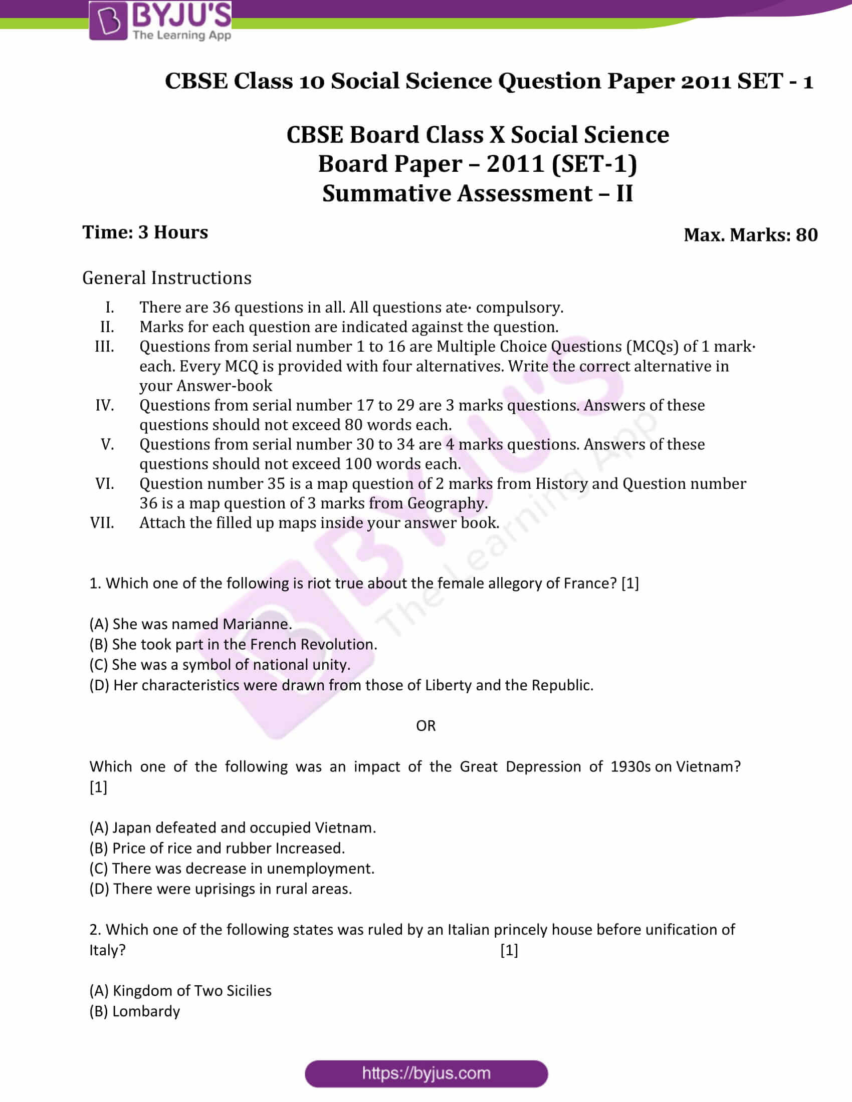 Cbse Class 10 Social Science Previous Year Question Paper 2011 With Cbse Class 10 Social Science Previous Year Question Paper 2011 With