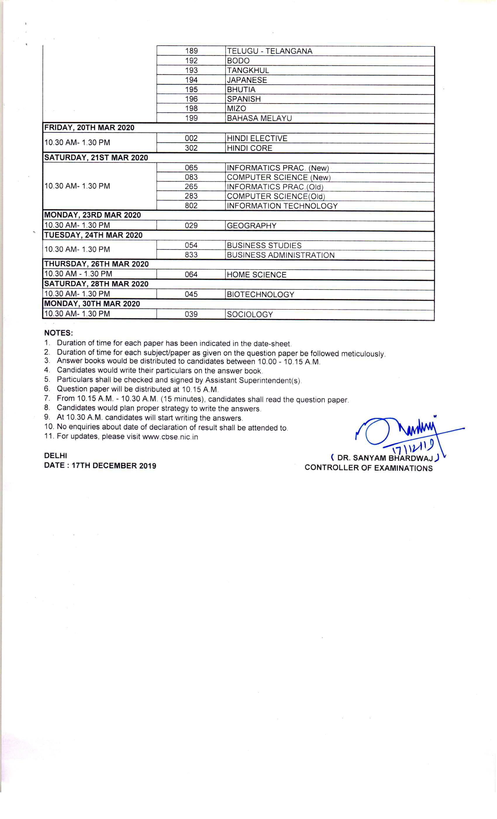 CBSE Class 12 Revised Date Sheet For Remaining Board Exam 2020 Released CBSE Class 12 Revised Date Sheet For Remaining Board Exam 2020 Released