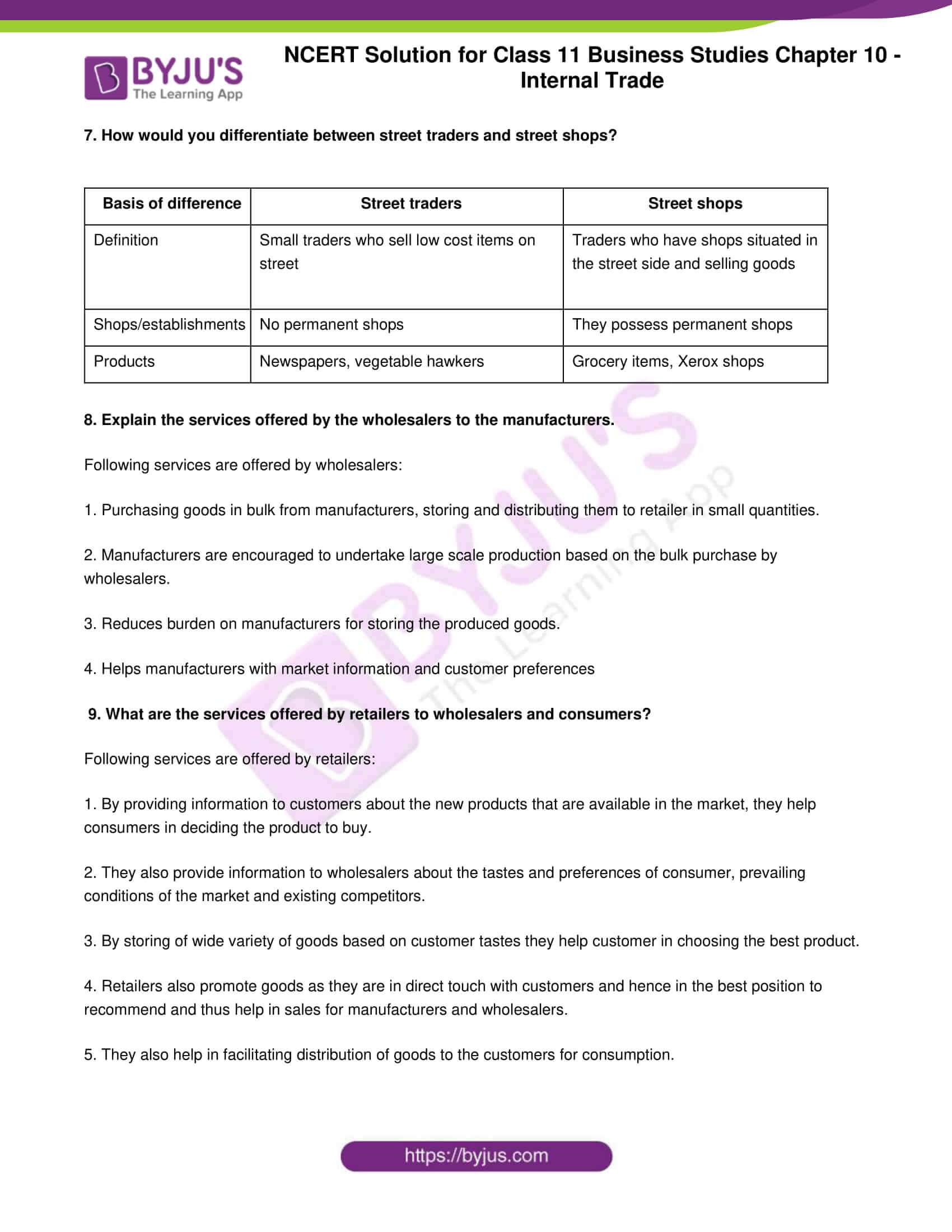 Ncert Solution For Class 11 Business Studies Chapter 10 Internal Trade
