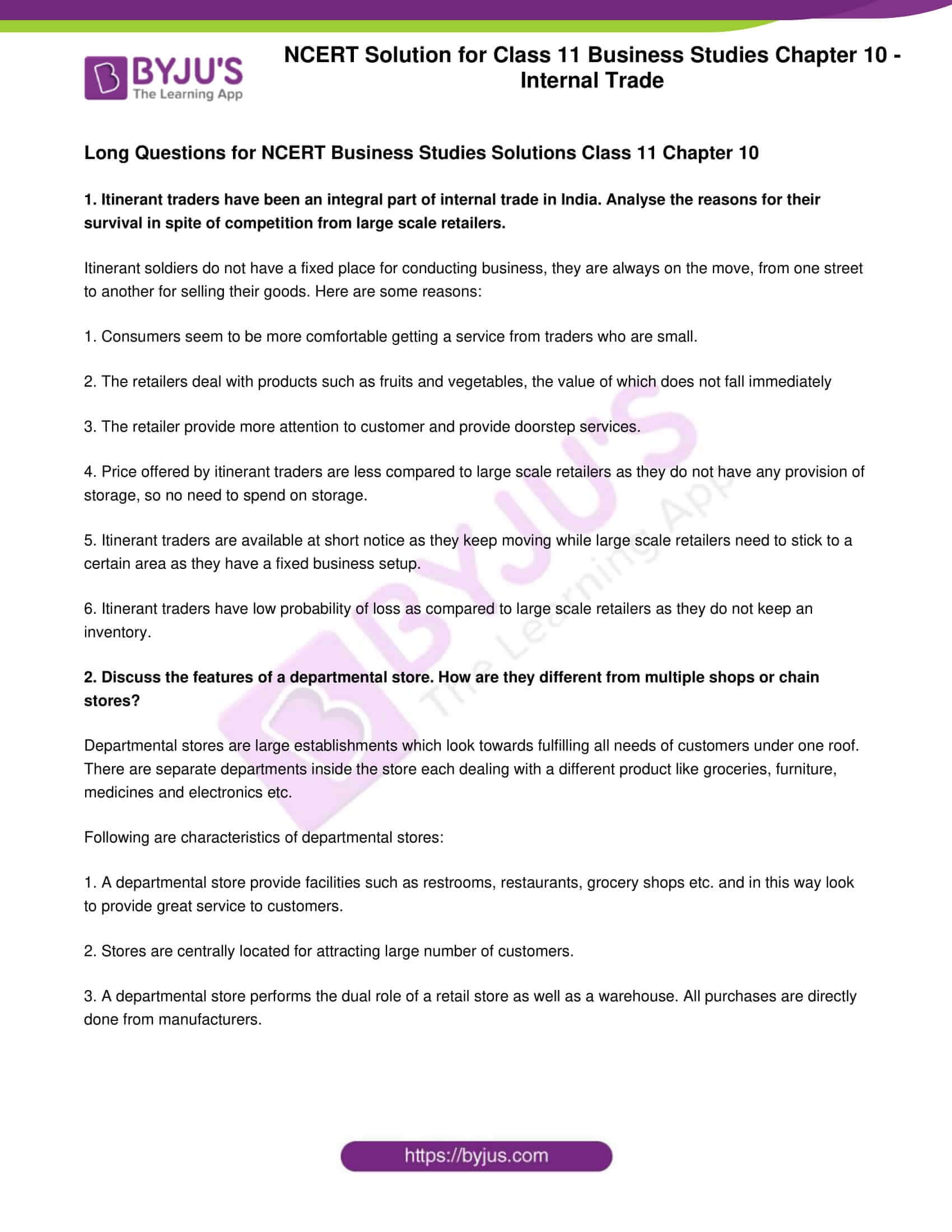 NCERT Solution For Class 11 Business Studies Chapter 10 Internal Trade ...