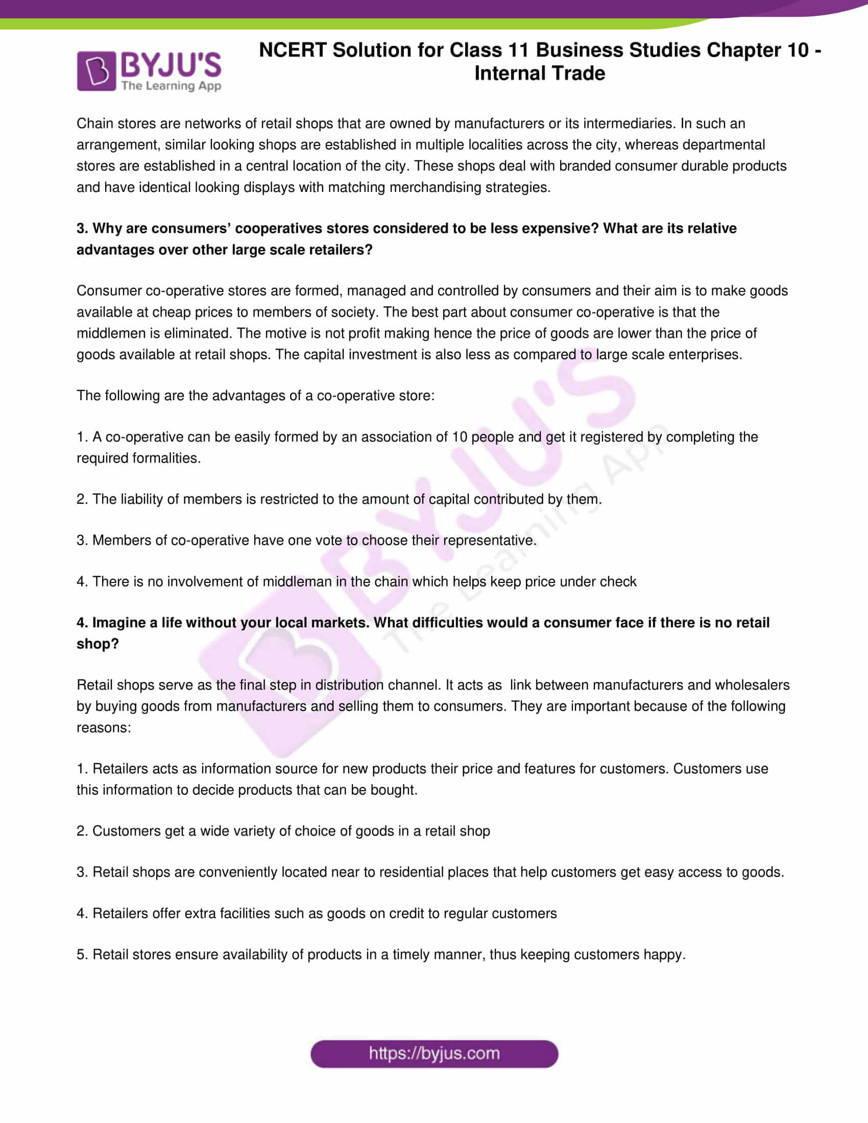 NCERT Solution For Class 11 Business Studies Chapter 10 Internal Trade ...