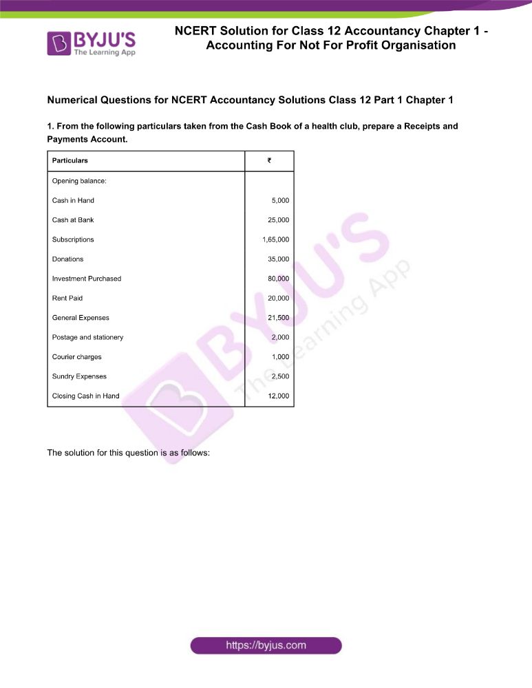 NCERT Solution for Class 12 Accountancy Chapter 1 Accounting for Not ...