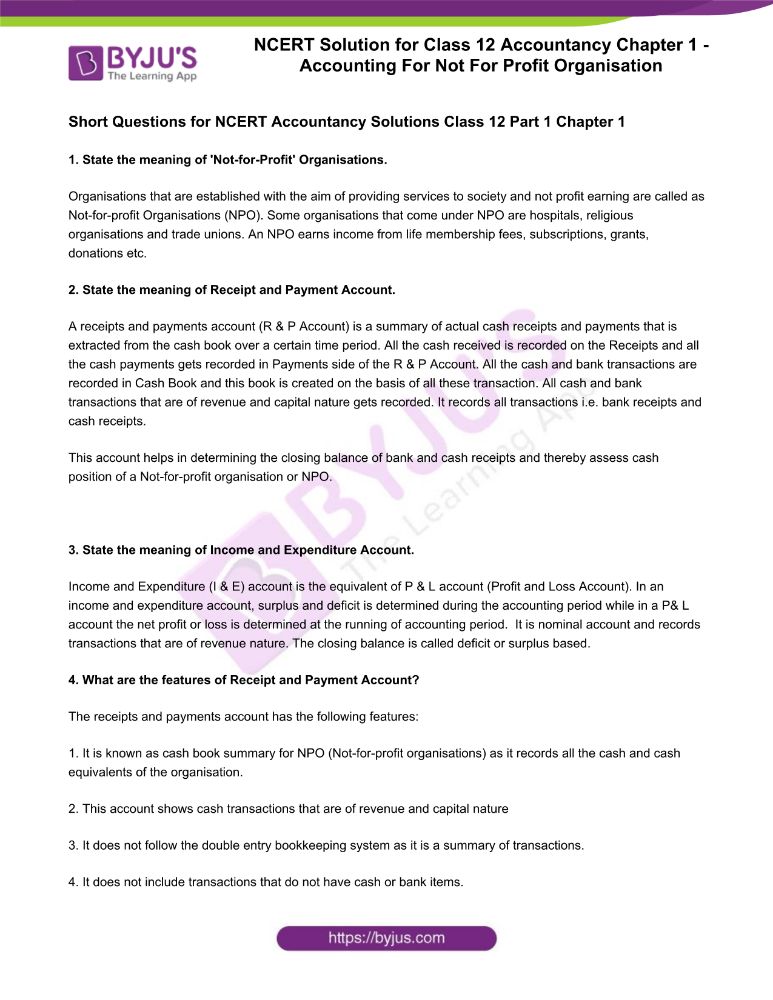 NCERT Solution for Class 12 Accountancy Chapter 1 Accounting for Not ...